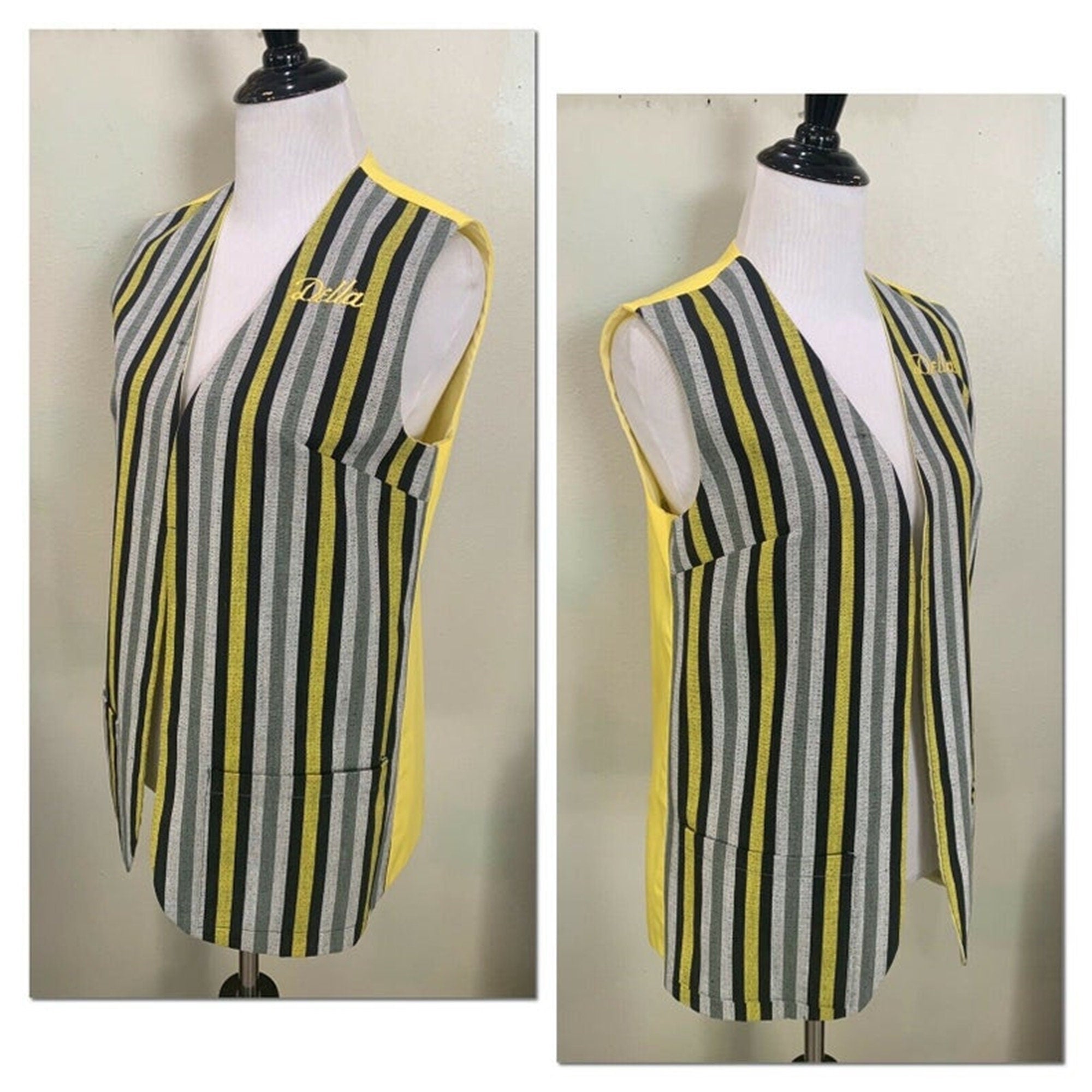 Vintage Texas Novelty 70s Car Club Embroidered Linen Striped Vest ...