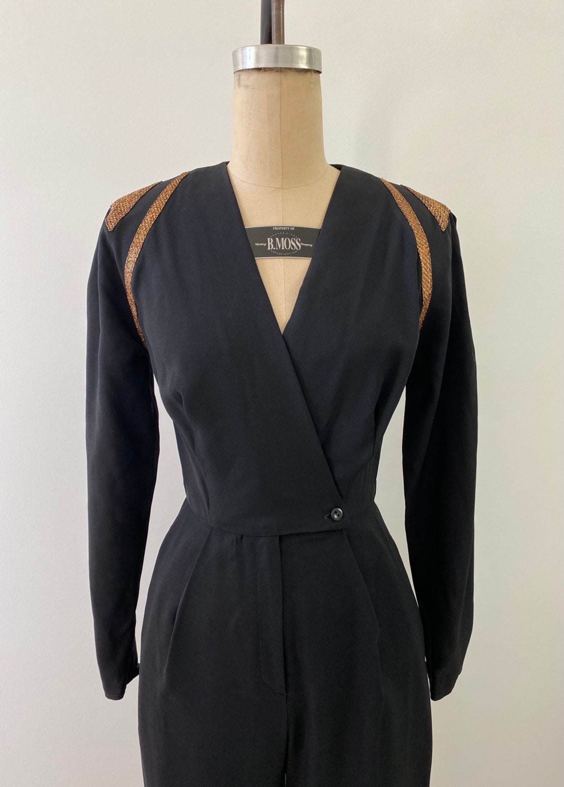 Vintage 80s Jumpsuit / 80s Black and Gold Jumpsuit / Small by Frederic ...