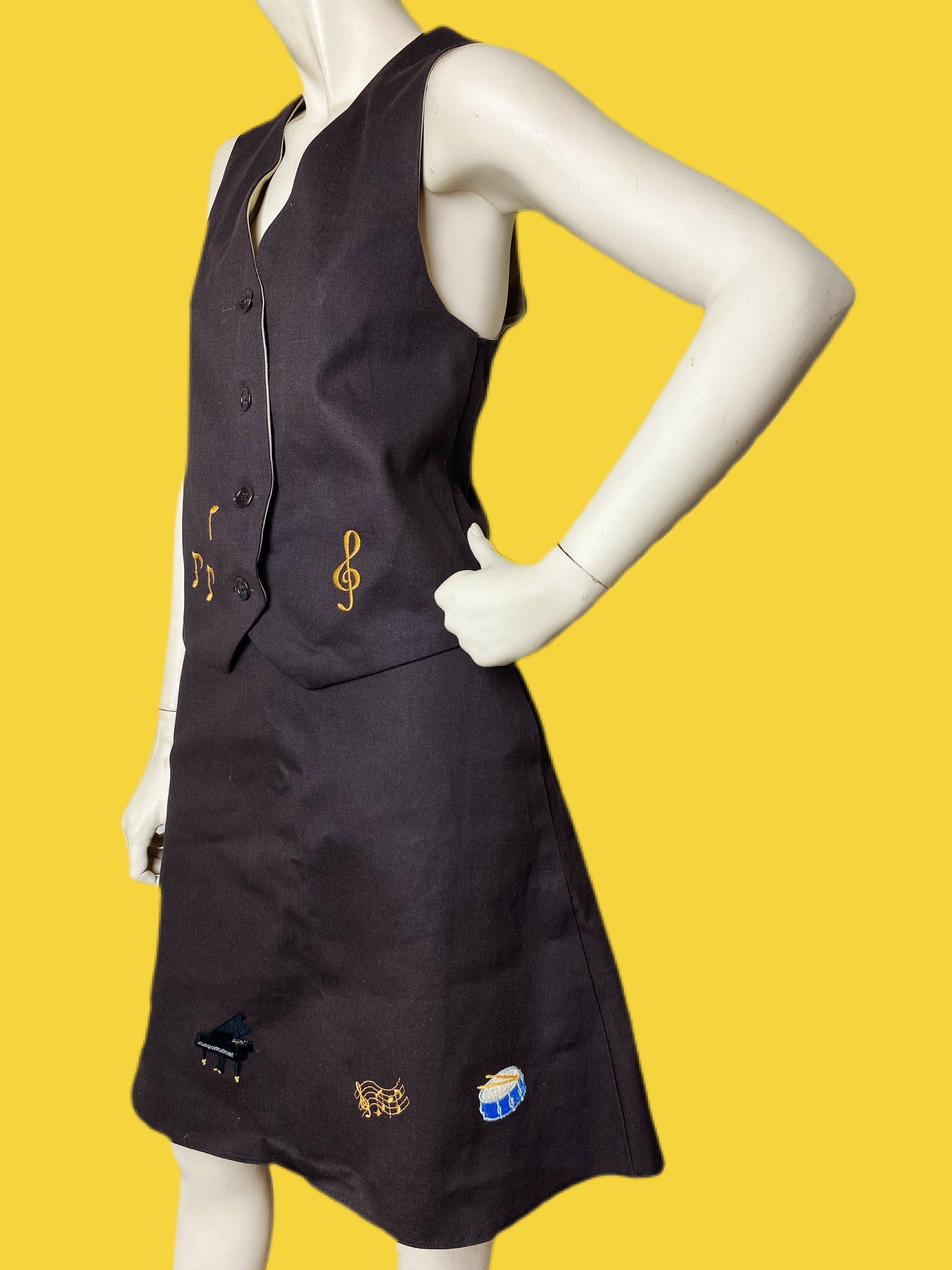 Vintage 70s Musical Suit Set Skirt Suit with Embroidered Musical ...