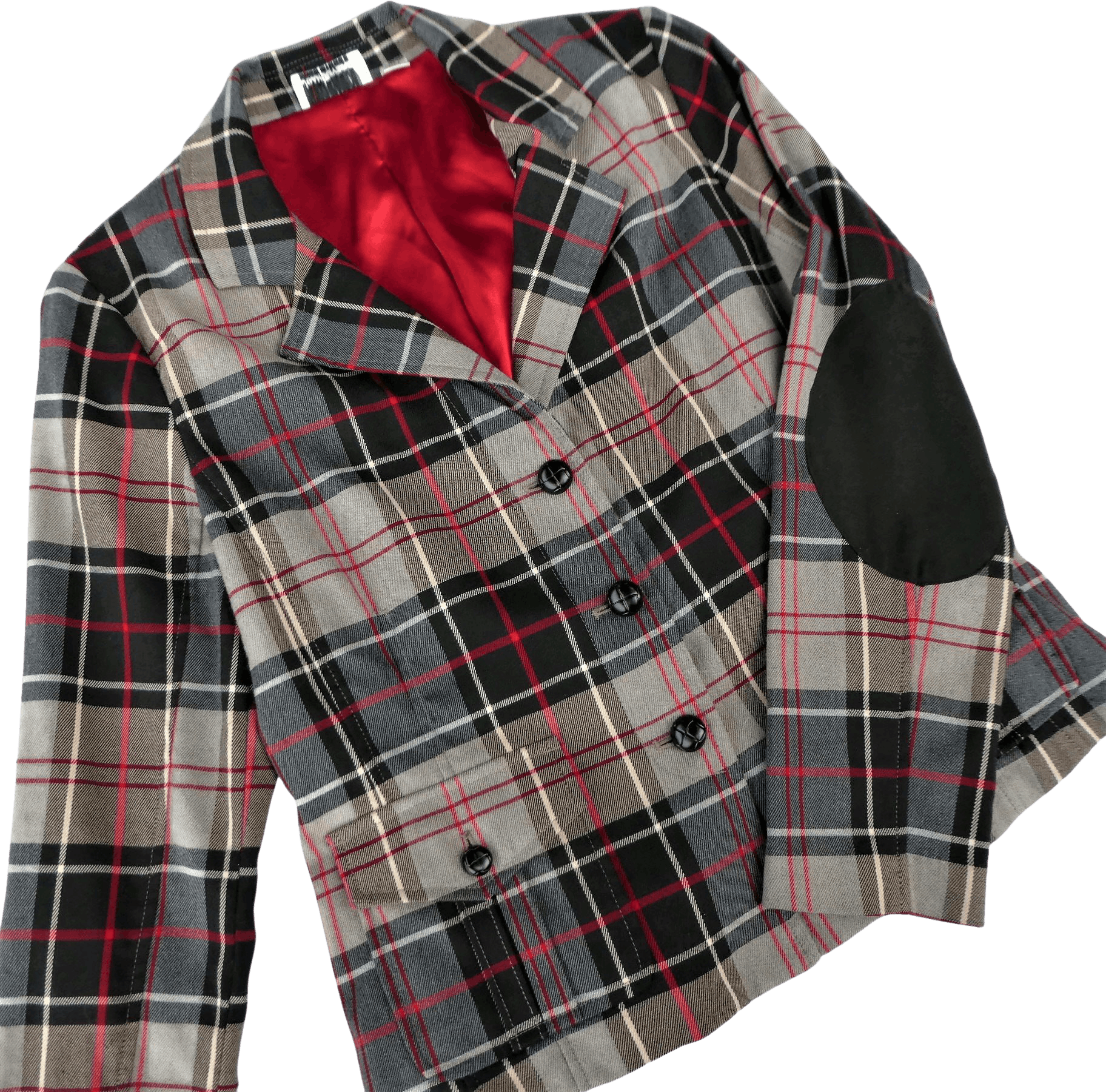 Vintage 80’s Black and Tan Multicolor Plaid Elbow Patch Blazer by Joan ...