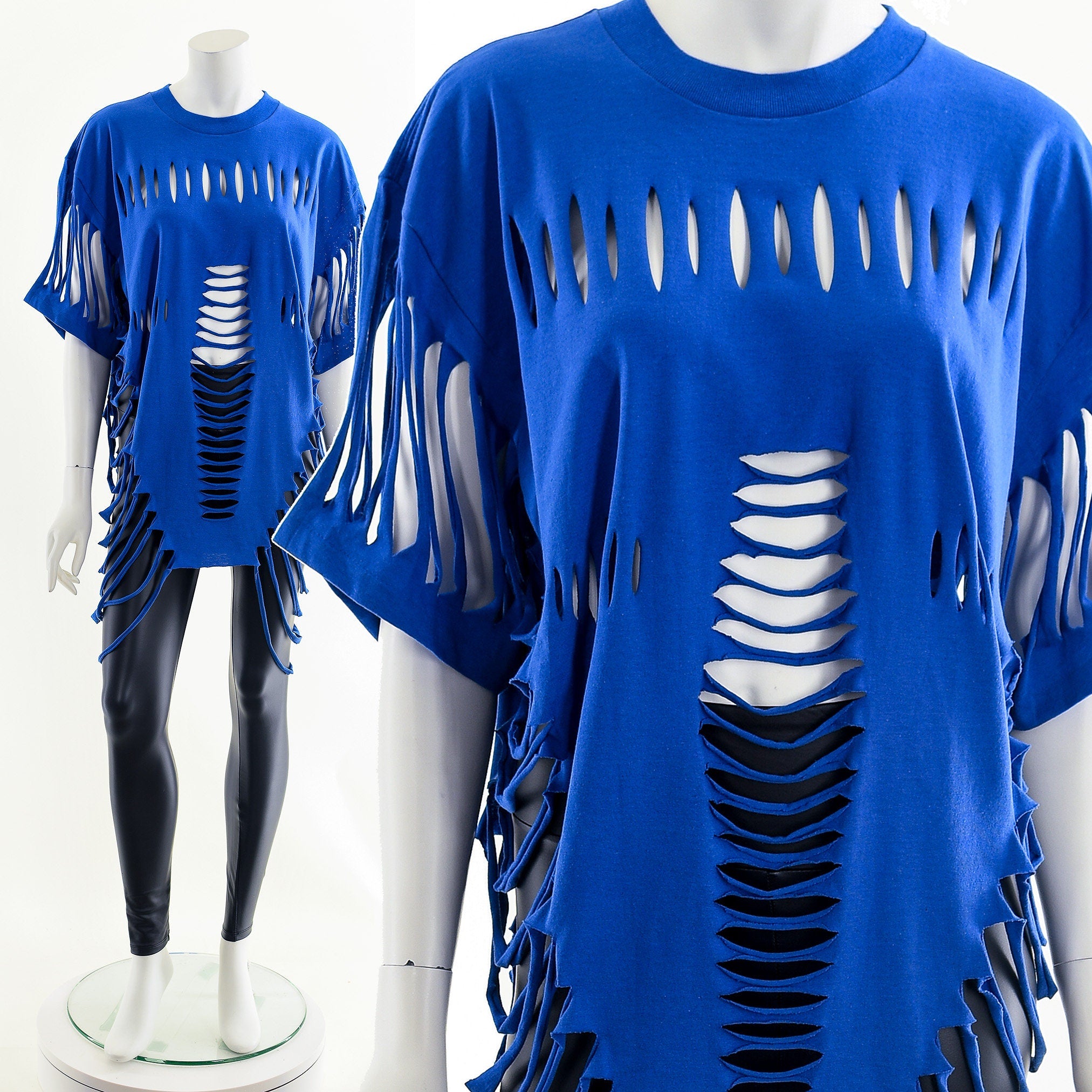 Vintage 80s Blue Cotton Ripped tee by Tear Wear | Shop THRILLING
