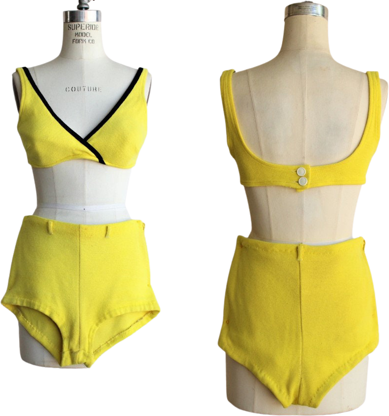 Vintage 60’s Yellow and Black Two Piece Bathing Suit by Sears | Shop ...