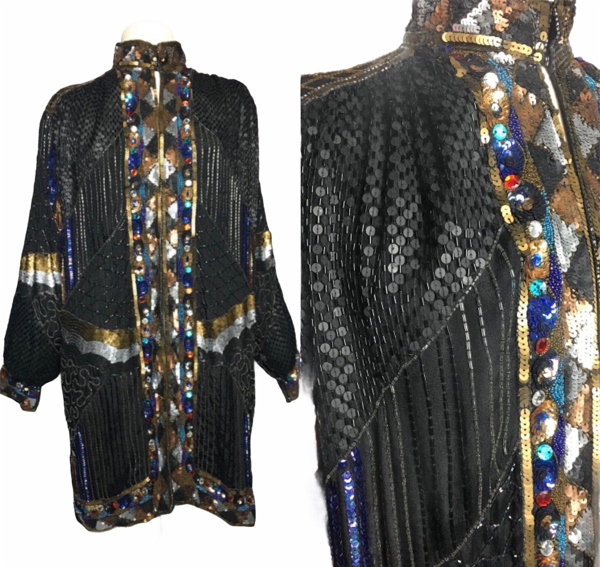 Vintage 80s Sequin and Jewel Embellished Jacket by Frank Usher | Shop ...