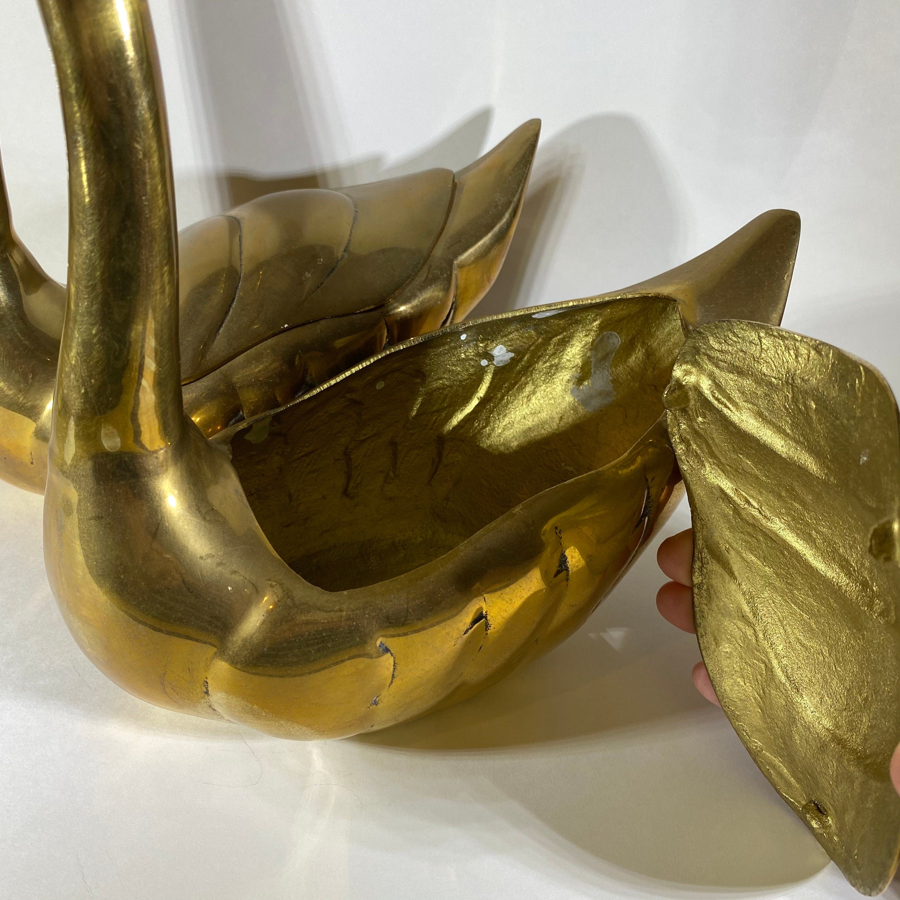 Vintage 70s Mid Century Modern Hollywood Regency Brass Swan Boxes a ...