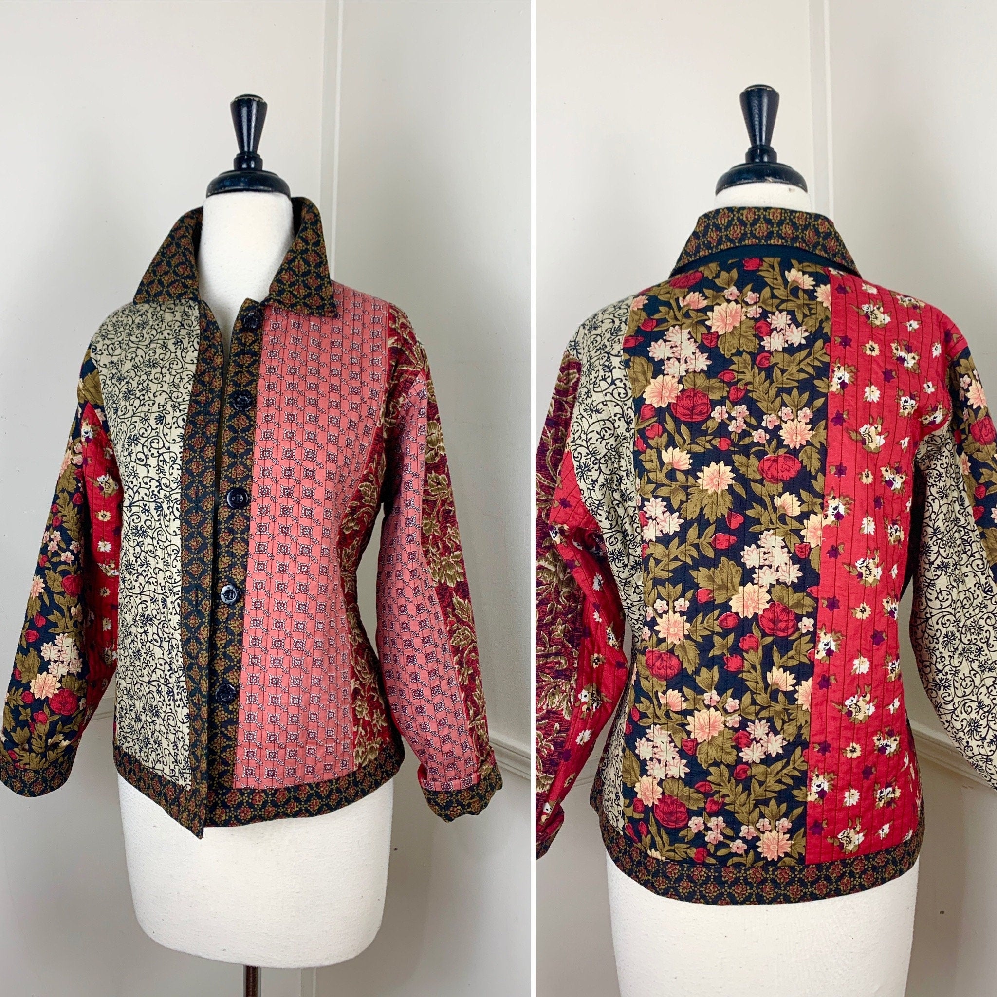 Medium 90s Vintage Cotton Floral Quilted Jacket by Keren Hart by Keren ...