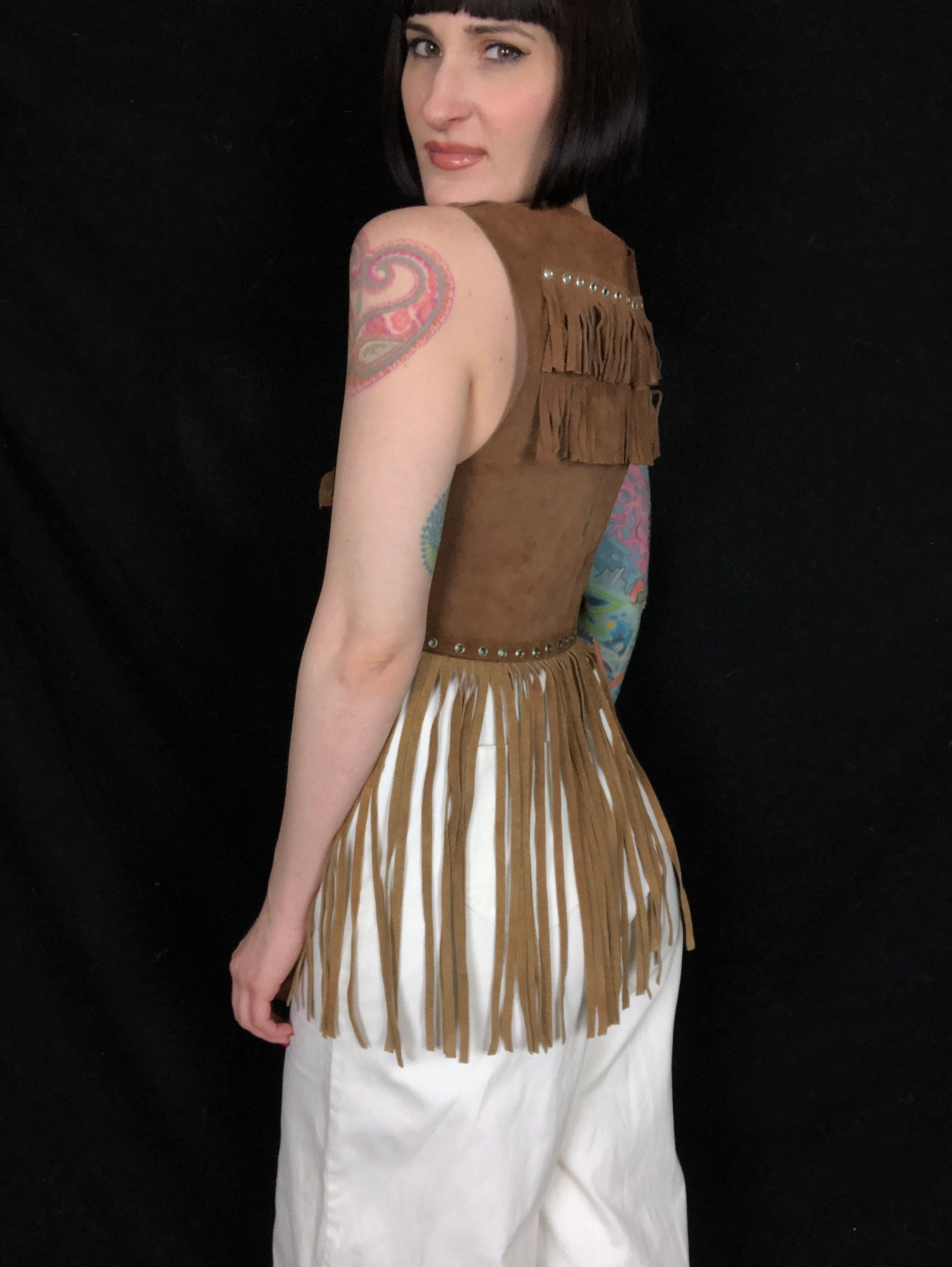 Original Vintage 60s 70s Light Brown Suede Fringe Authentic Vest with ...