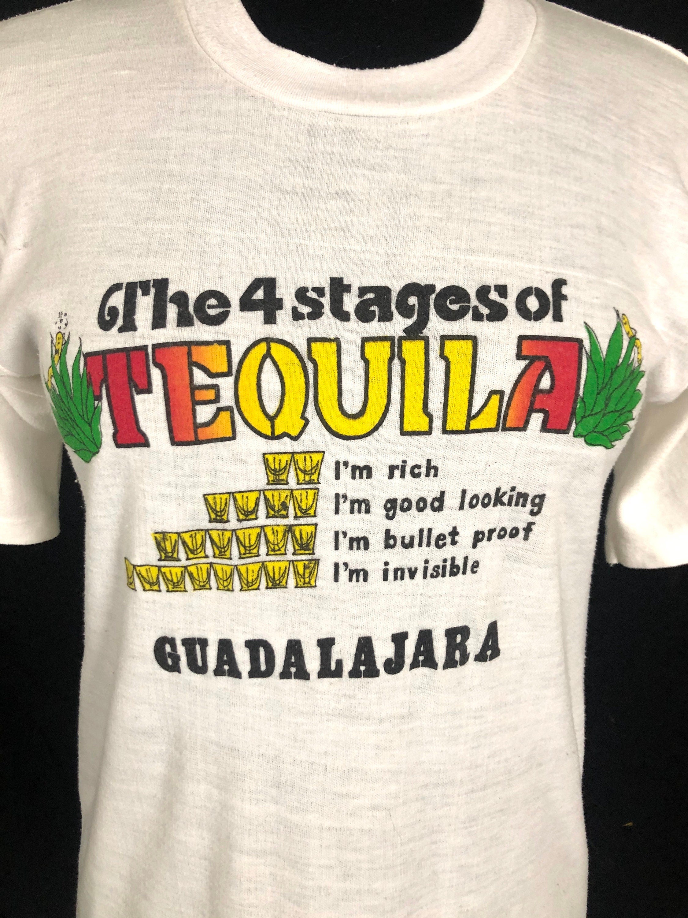 Vintage 80s Tequila Shots The Four Stages of Tequila Guadalajara T-Shi ...