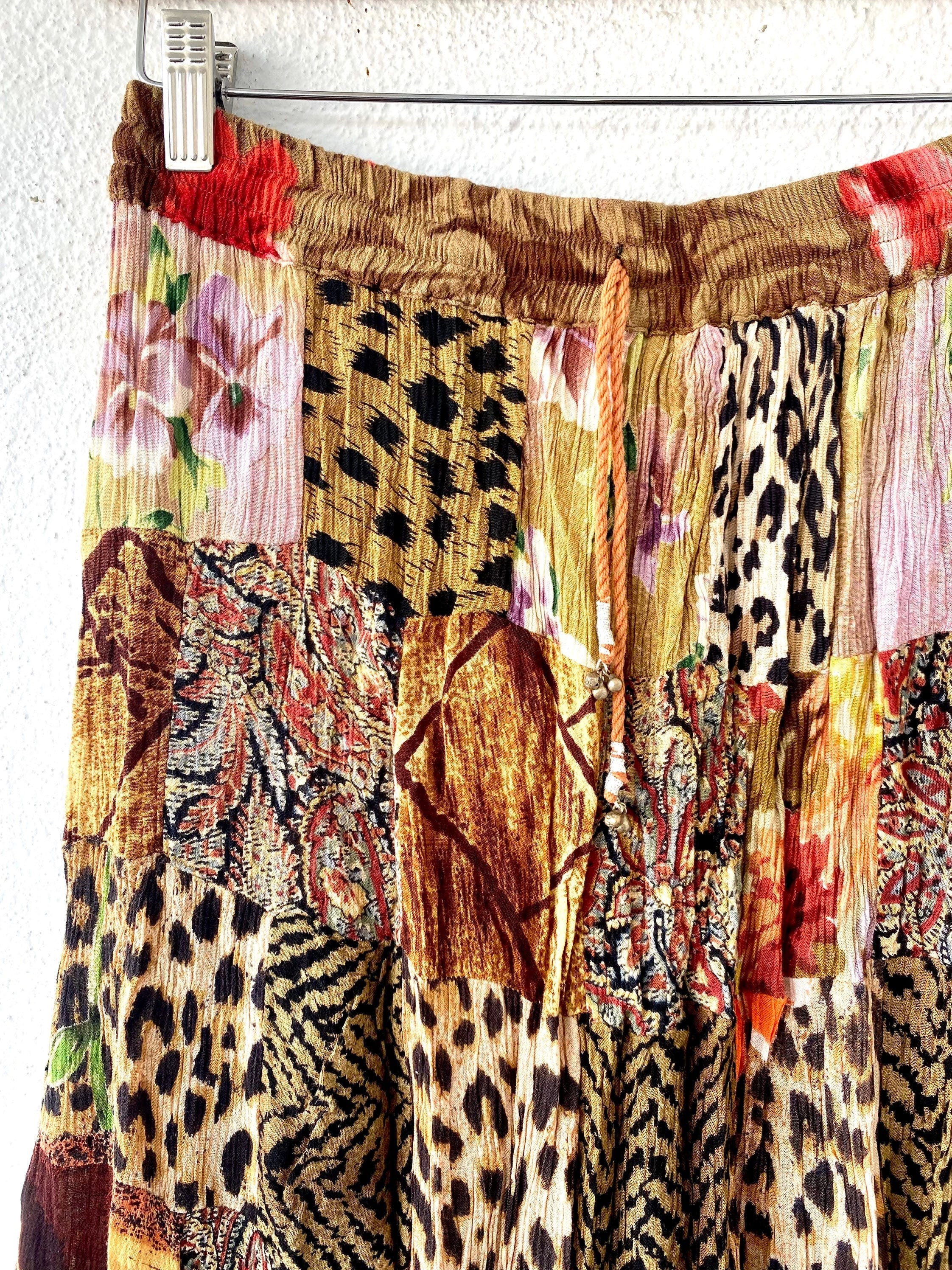 Vintage Floral Animal Print Patchwork Long Maxi Skirt by Her Style ...