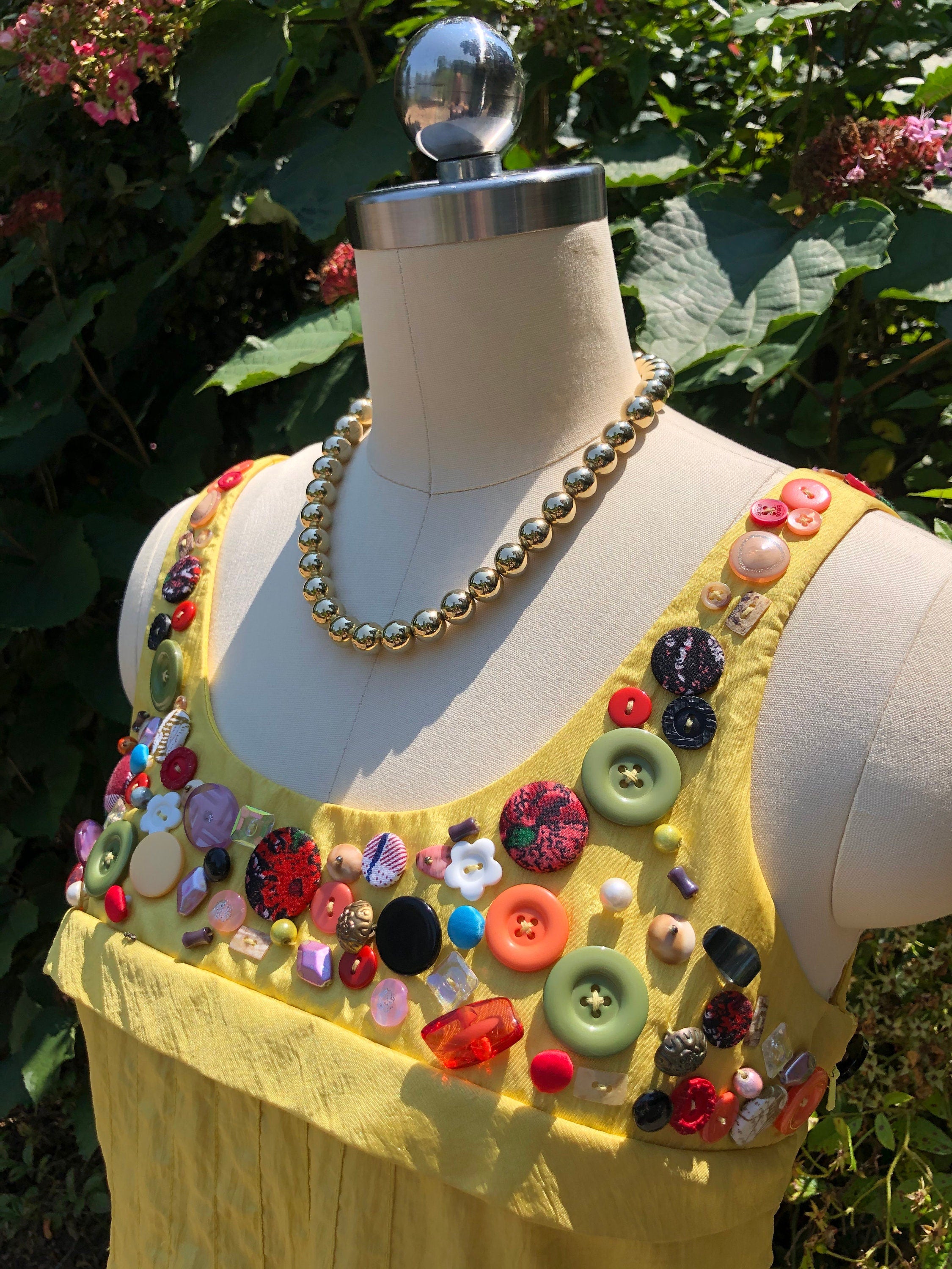 Vintage 80’s Yellow Bubble Dress Embellished with Buttons by Sue Wong ...