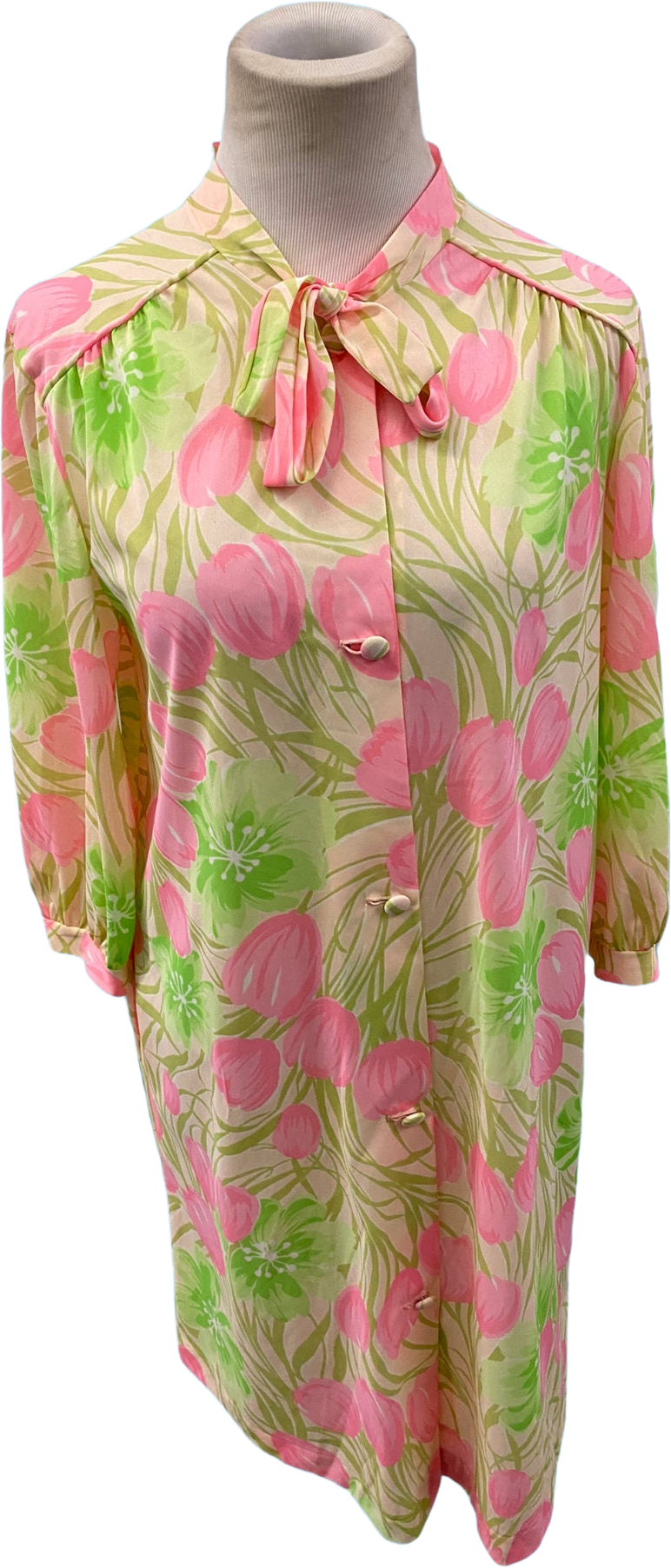 Vintage 60s Bright Retro Pussy Bow Mini Dress Lorraine Floral Pattern By Lorra Shop Thrilling