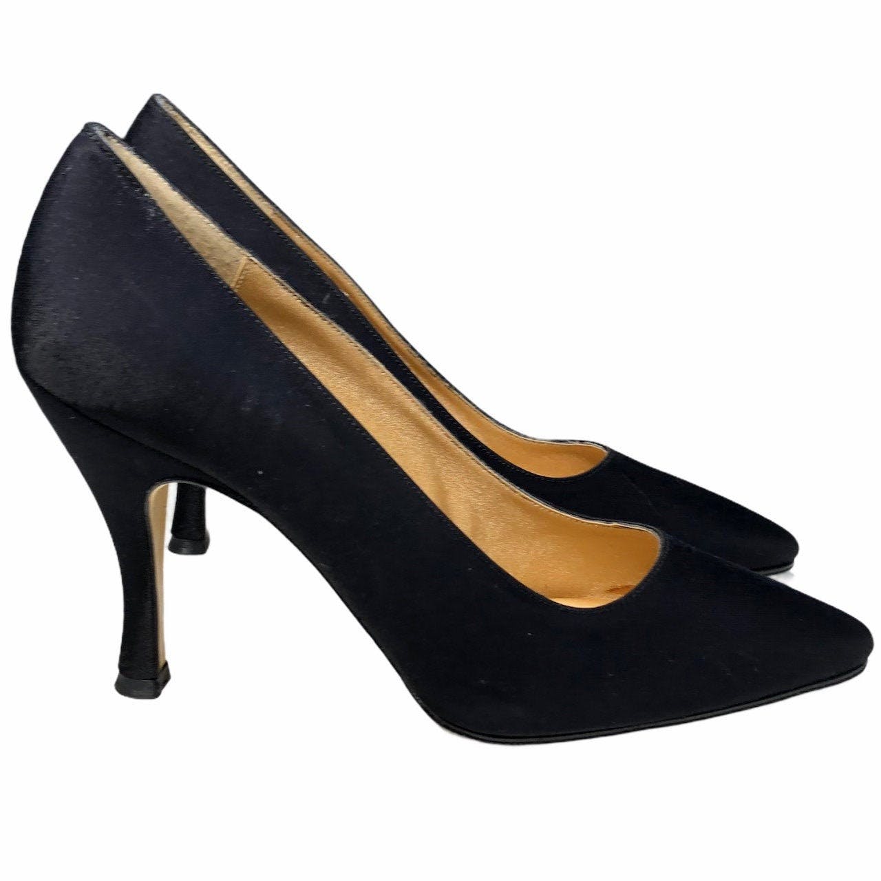 Vintage 90’s Stiletto Heels Black Satin Pointed Toe Pumps by Nina ...