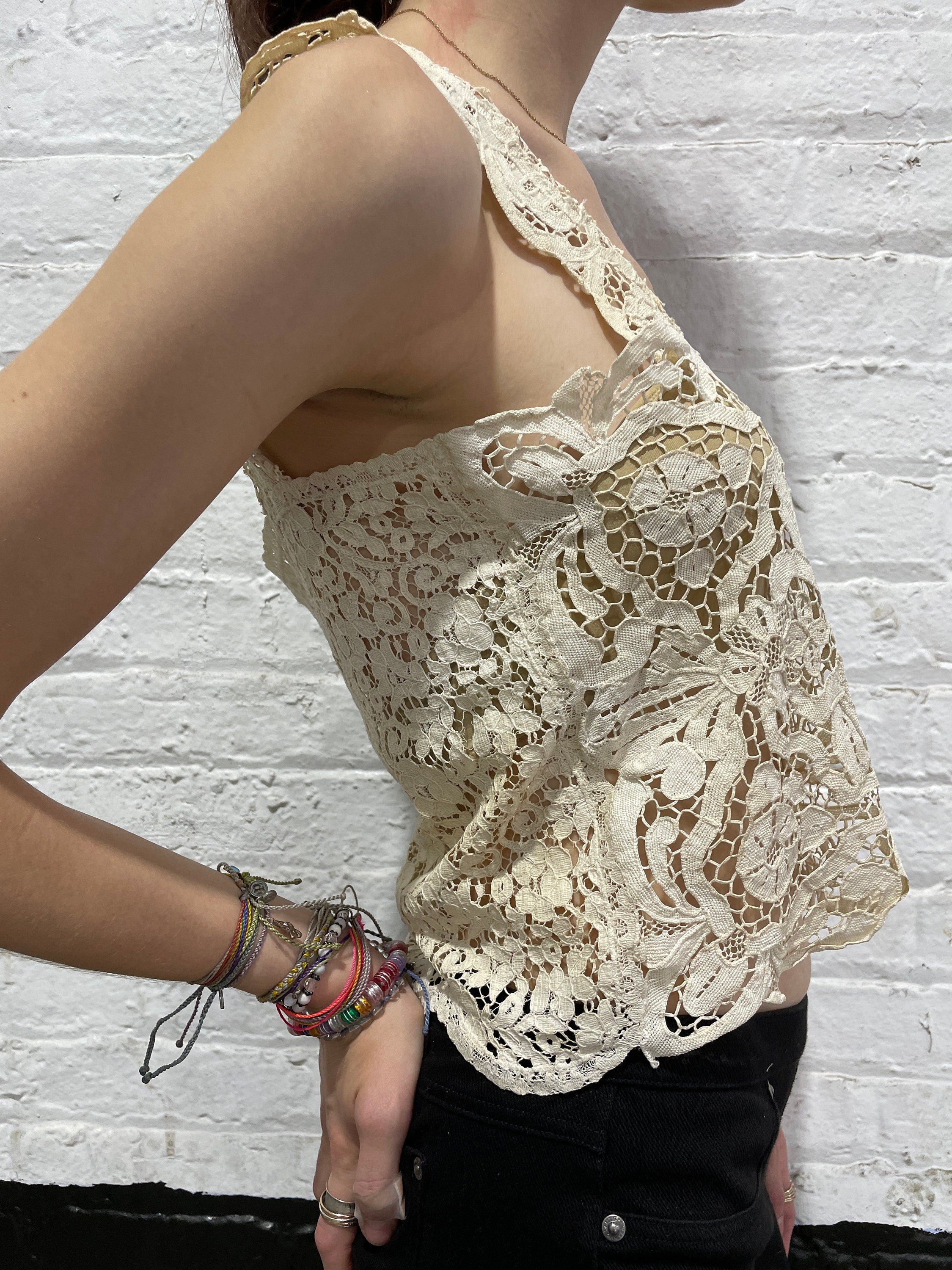 Vintage Victorian Handmade Creme Colored Lace Tank Top | Shop THRILLING