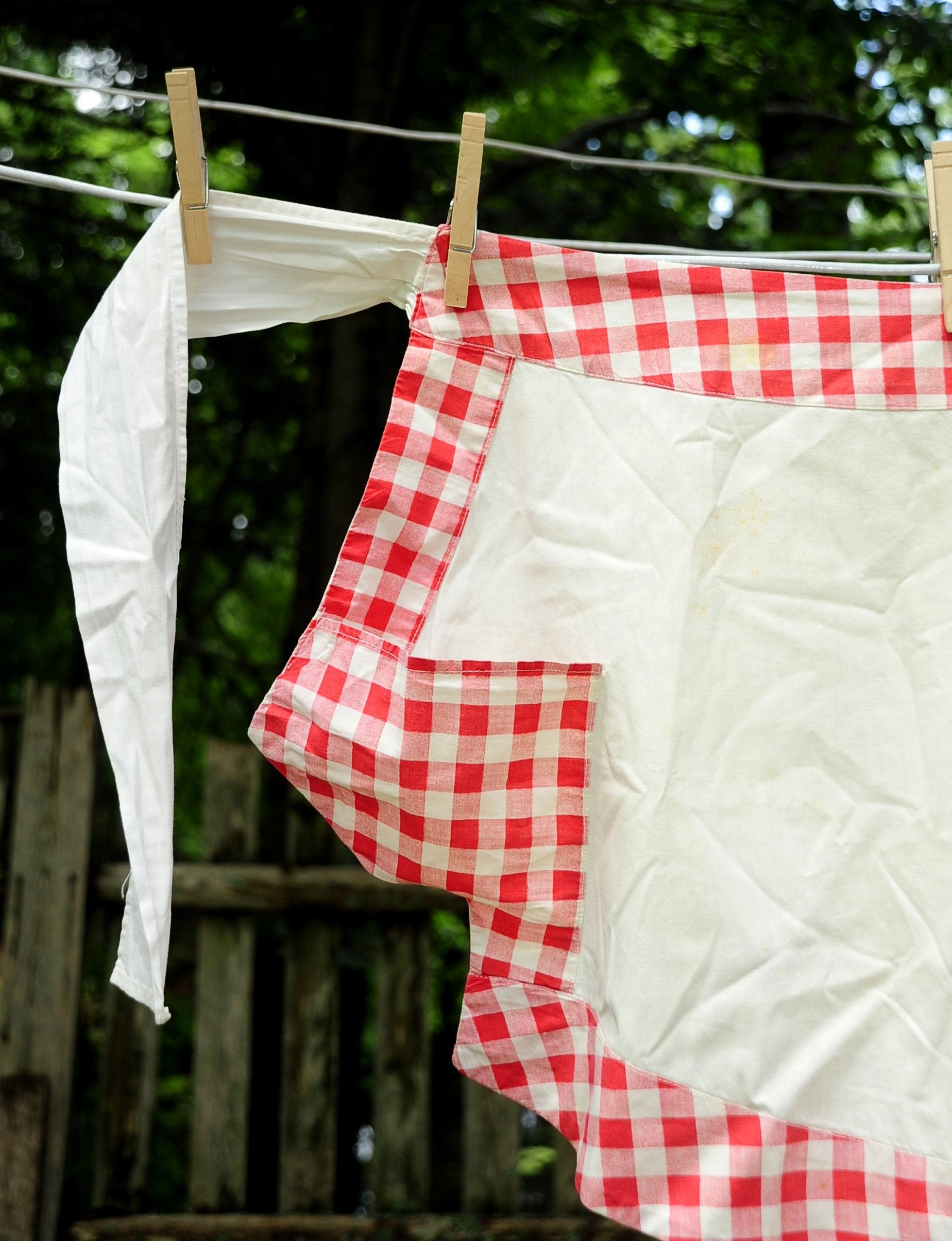 Vintage 60s / Red Gingham Check Picnic Cotton Half Apron / with Pocket ...