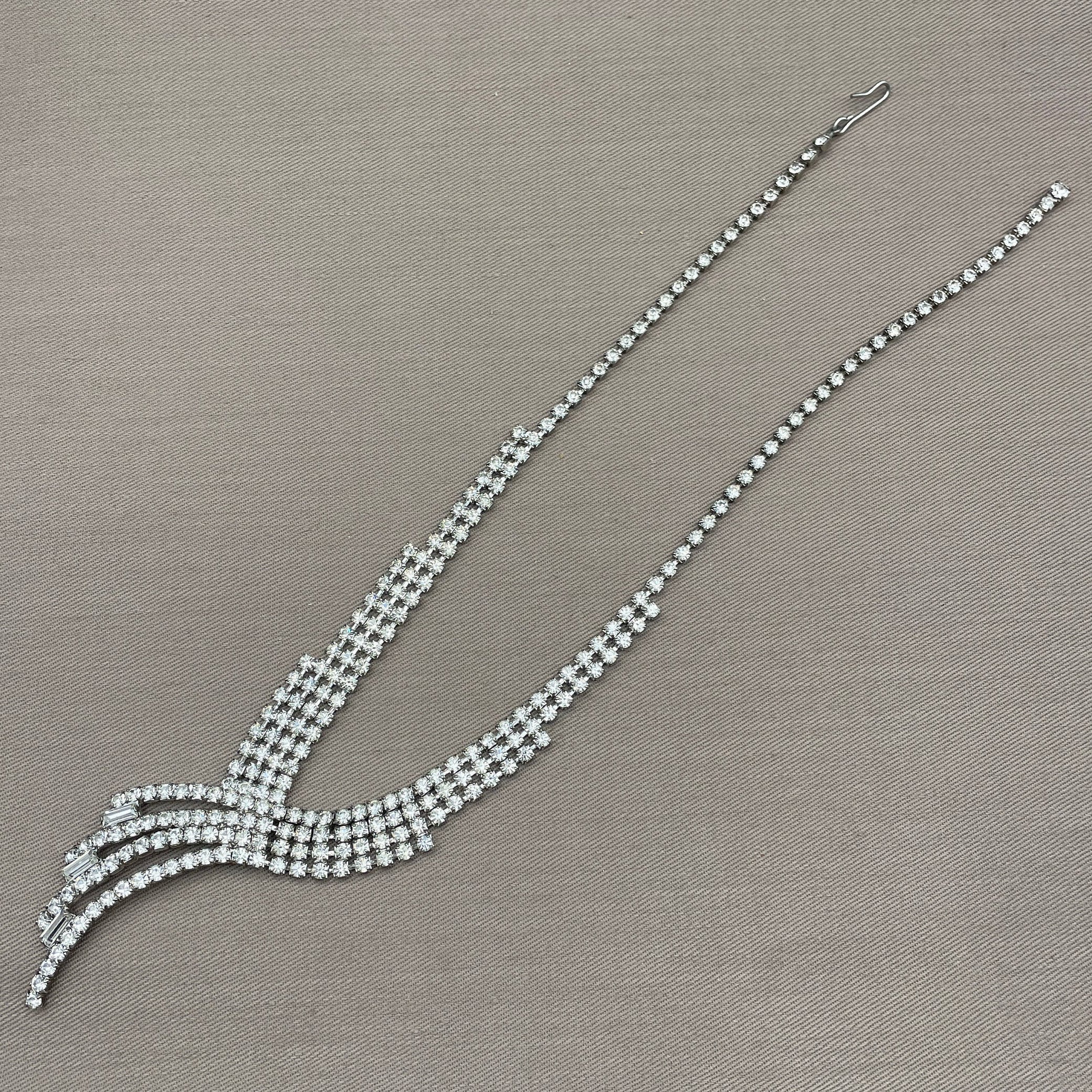 Vintage Icy Art Deco Rhinestone Crystal Statement Necklace Adjustable ...