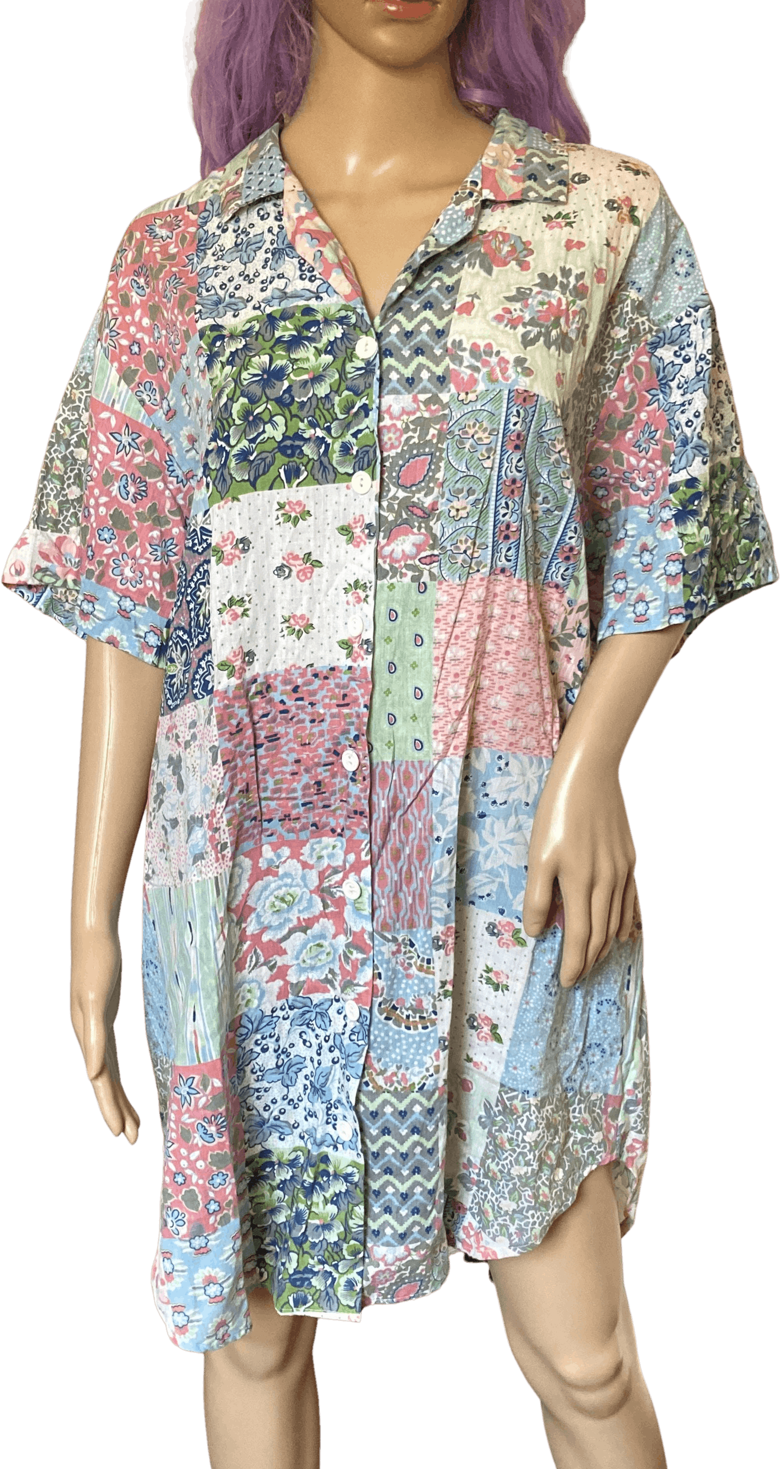 Vintage 80’s Patchwork Print Shirt Dress by Improved Living | Shop ...