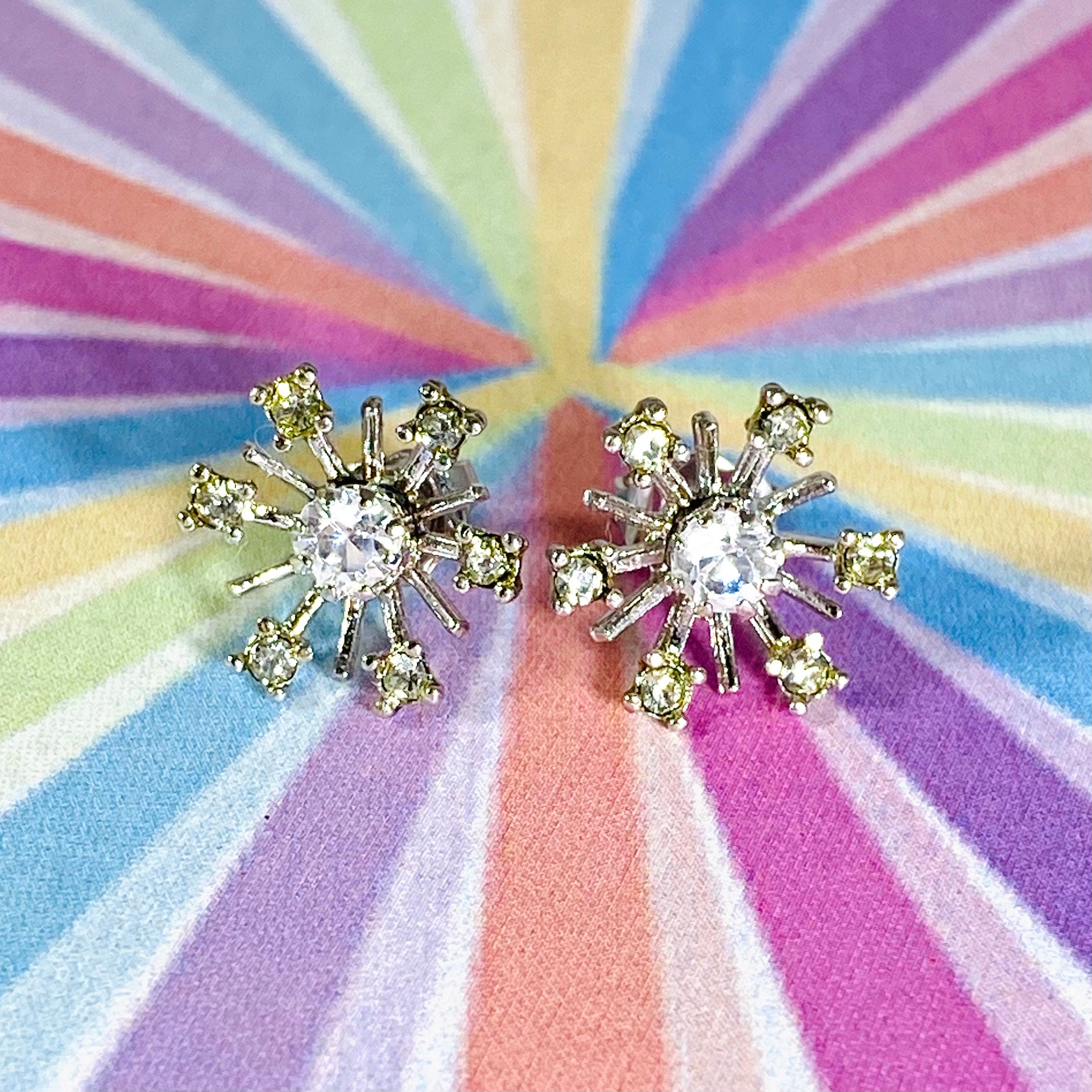 Vintage Rhinestone Starburst Spray Pierced Earrings | Shop THRILLING