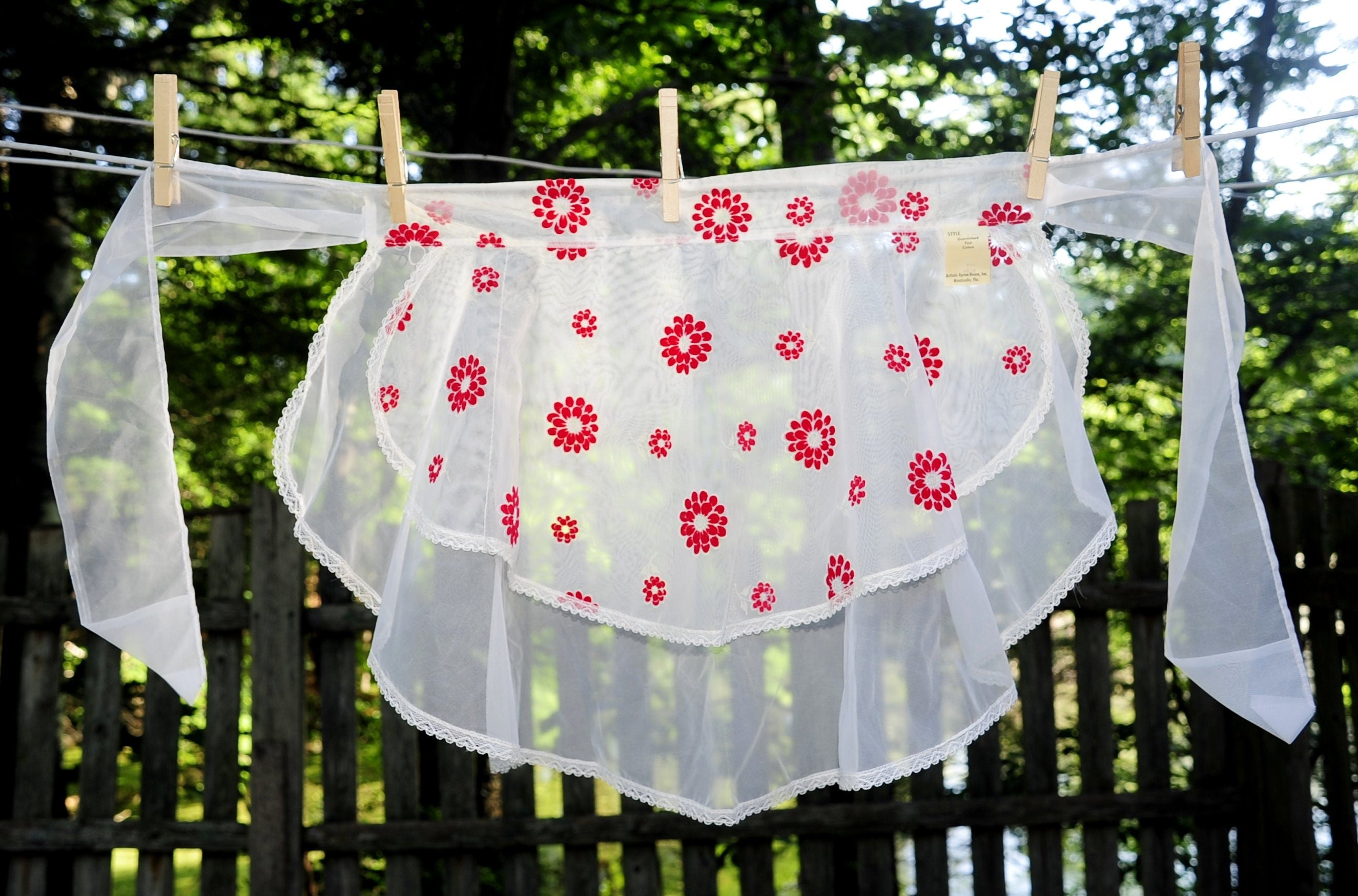 Vintage 50s Nos White Illusion Layered Sexy Hostess Apron with Red Flo ...