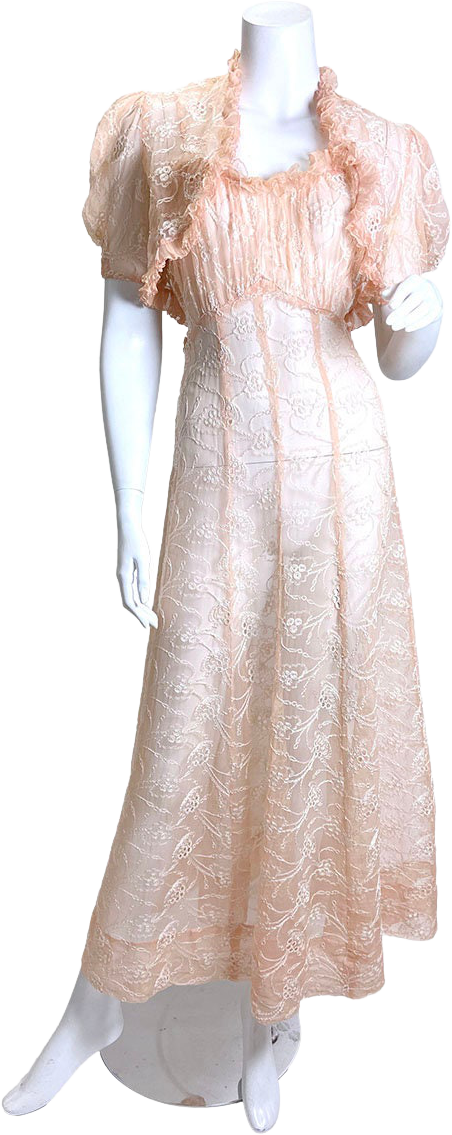 Vintage 30s To 40s Peach Net Lace Dress and Jacket Set | Shop THRILLING
