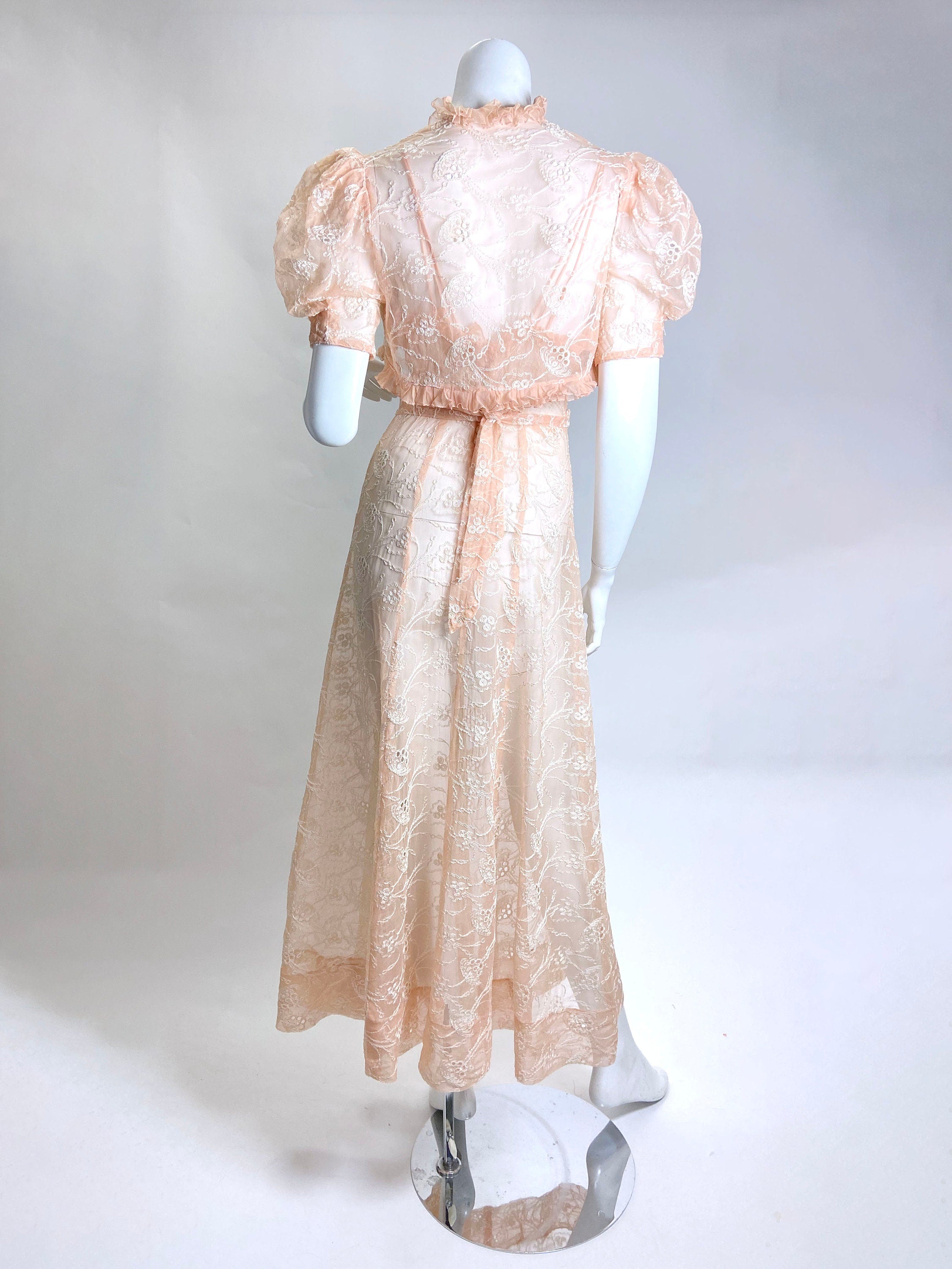 Vintage 30s To 40s Peach Net Lace Dress and Jacket Set | Shop THRILLING