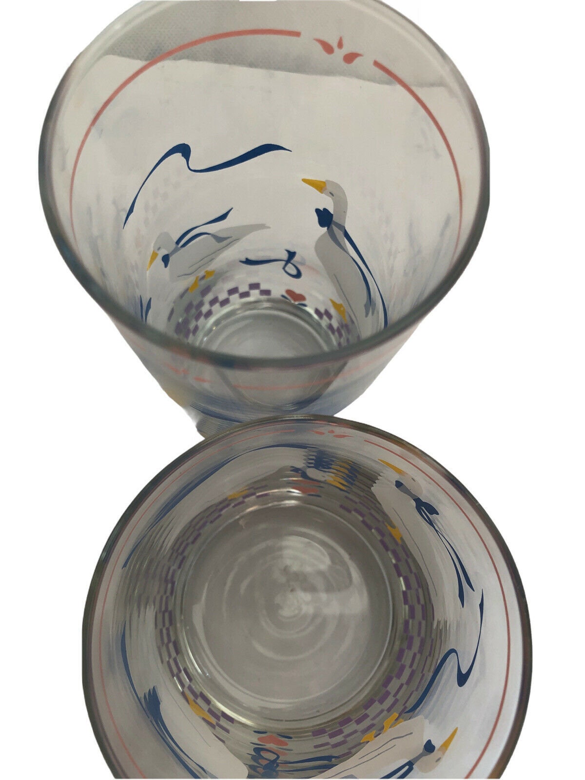 Vintage Set of 2 Country Blue Ribbon Goose Glasses Replacement Lot ...