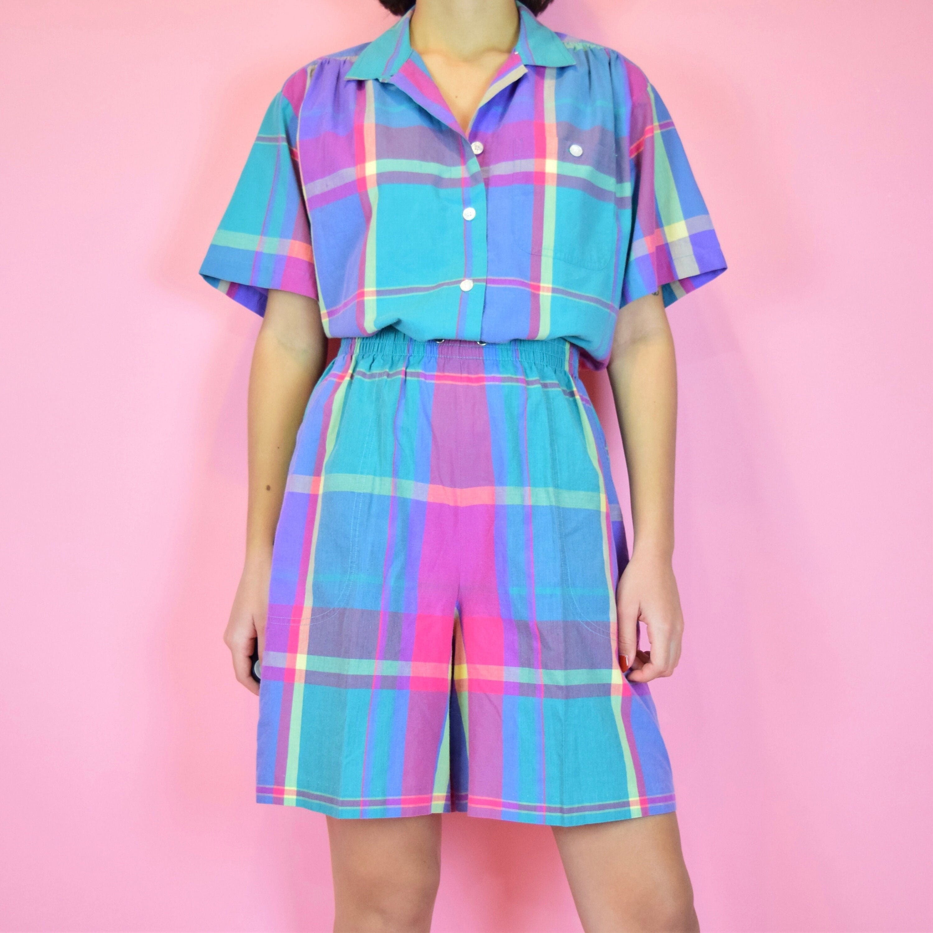 Vintage 80’s Rainbow Plaid Two Piece Set | Shop THRILLING
