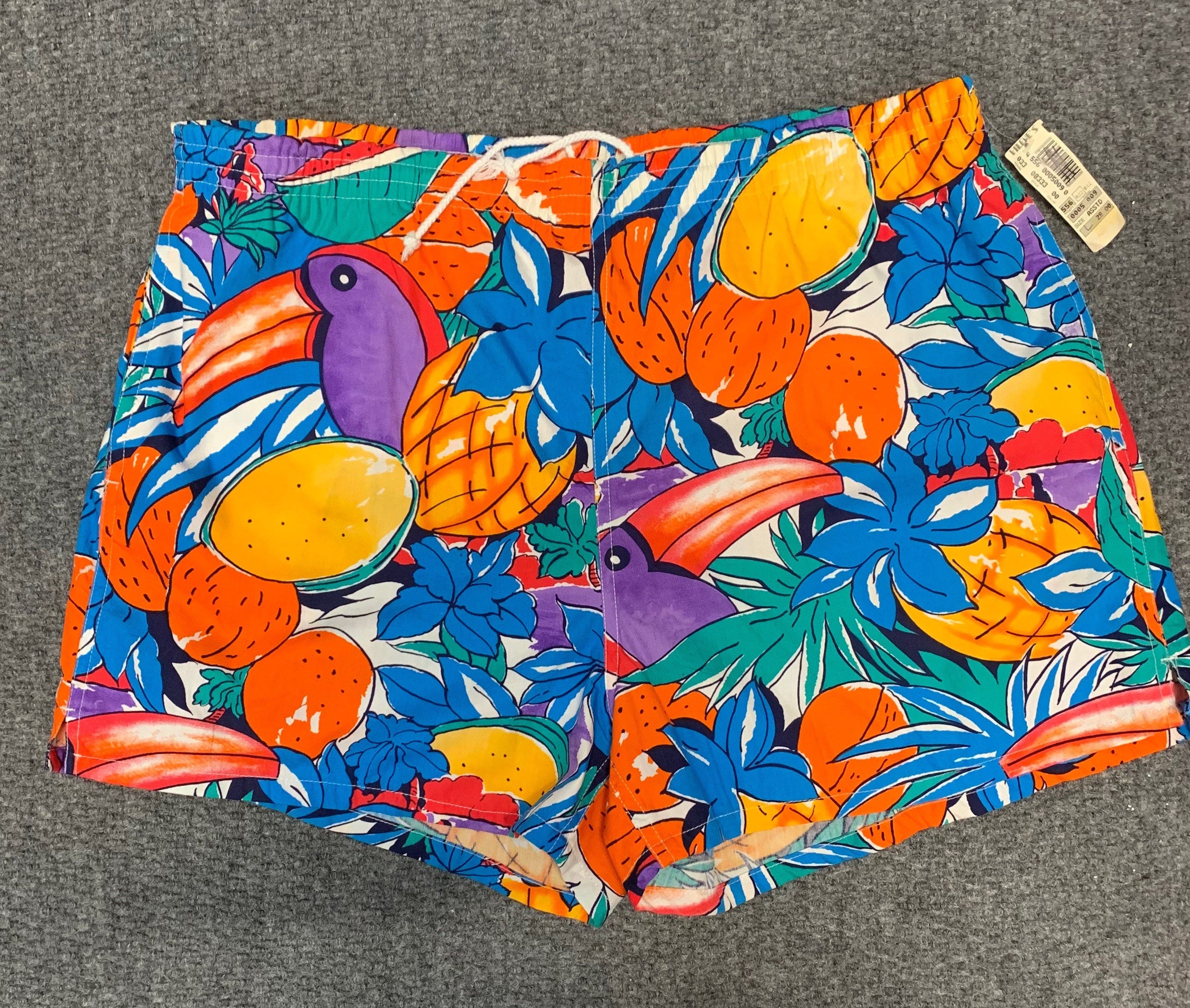 Vintage 80s Izod Deadstock Swim Trunks Tropical Toucan Fruit Large Nwt ...