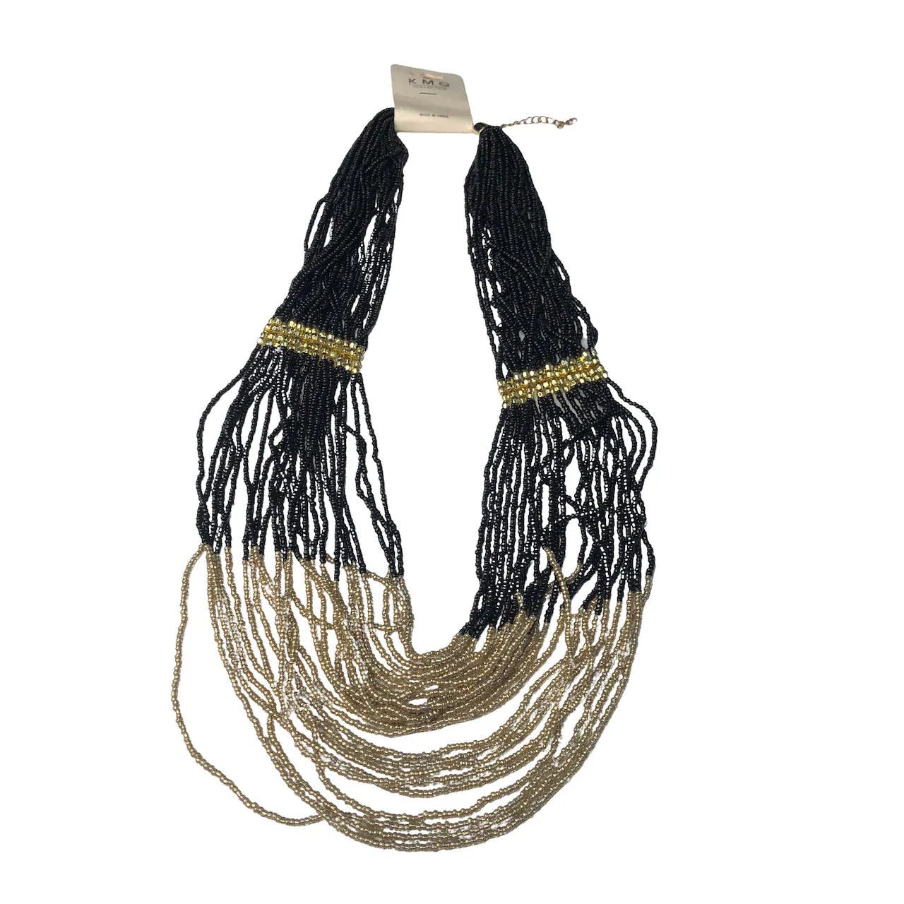Vintage Multi-Row Seed Bead Necklace Black & Gold by KMQ Collections ...