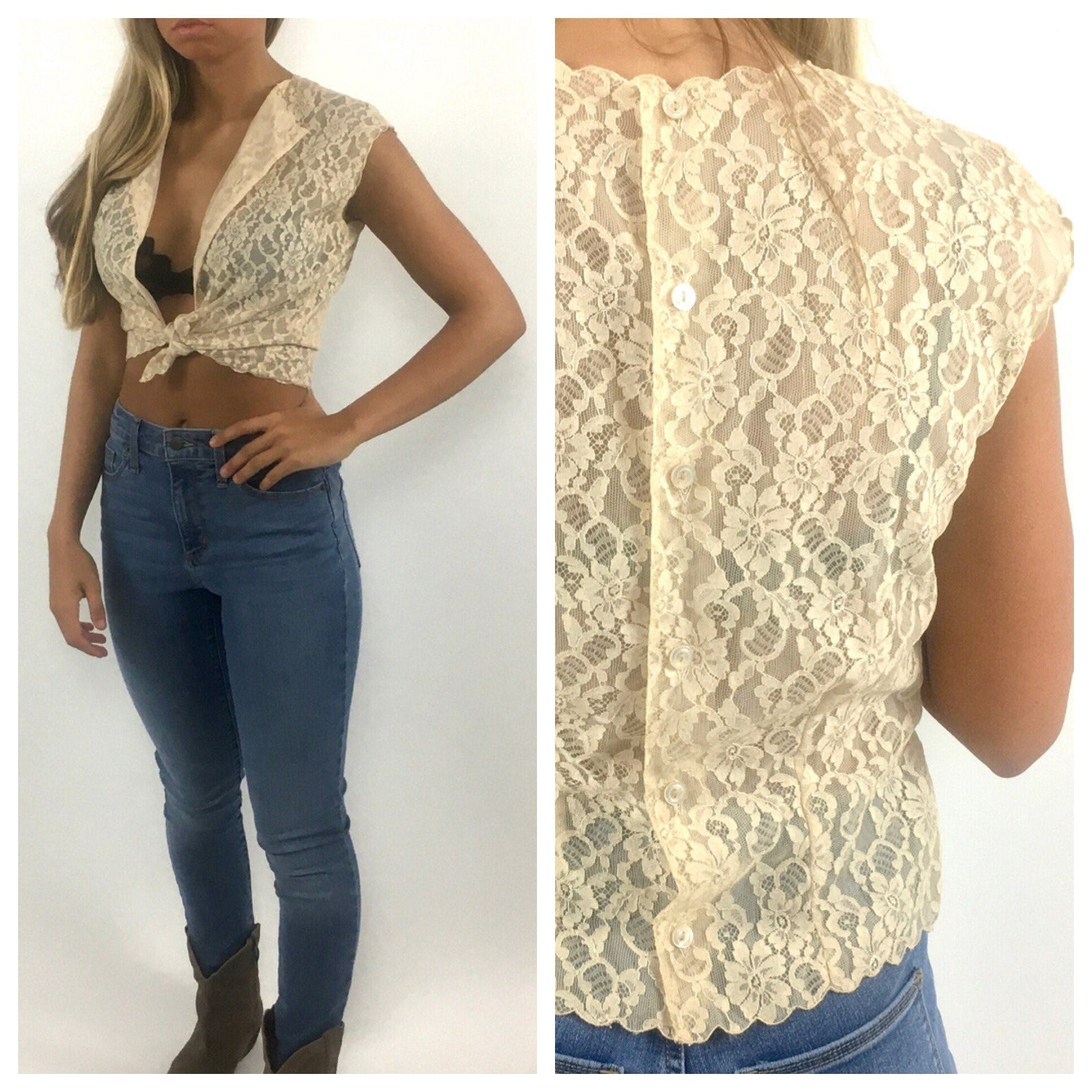 Vintage 60’s Off White Romantic Floral Crop Top | Shop THRILLING