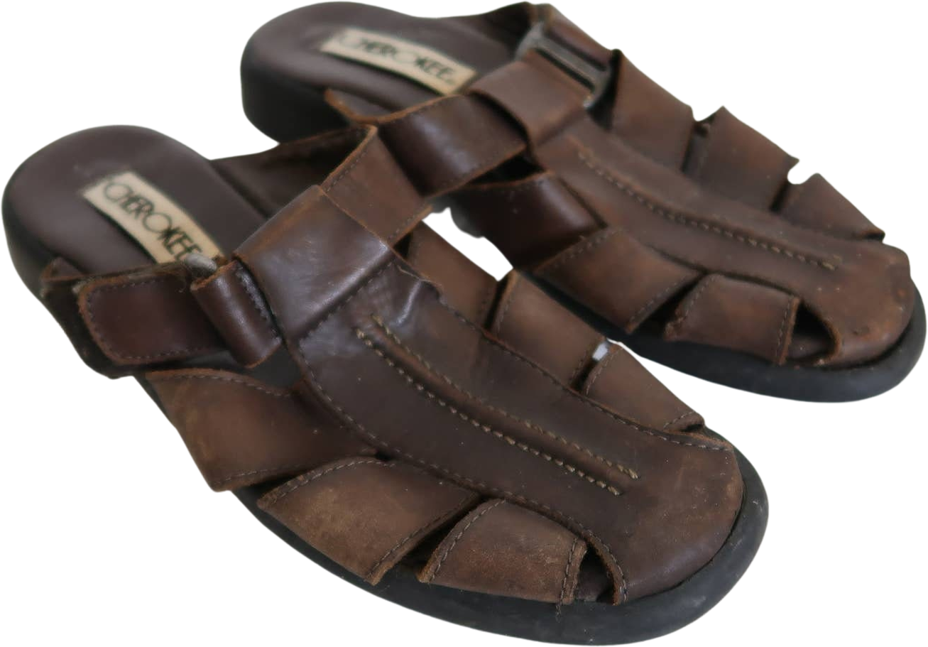 Vintage 90s Cherokee Brown Leather Slip On Sandal Shoes by Cherokee ...