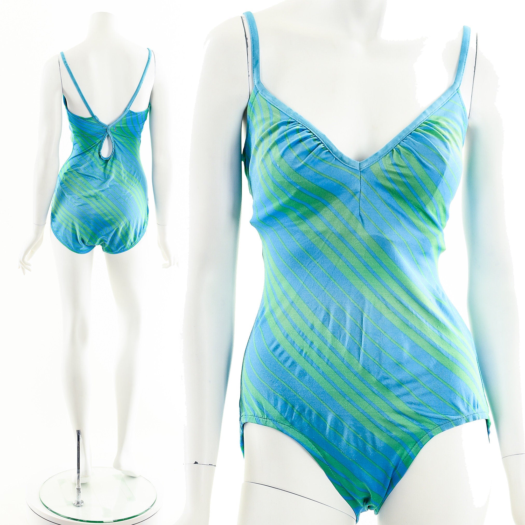 Vintage Blue Green Striped One Piece Bathing Suit | Shop THRILLING