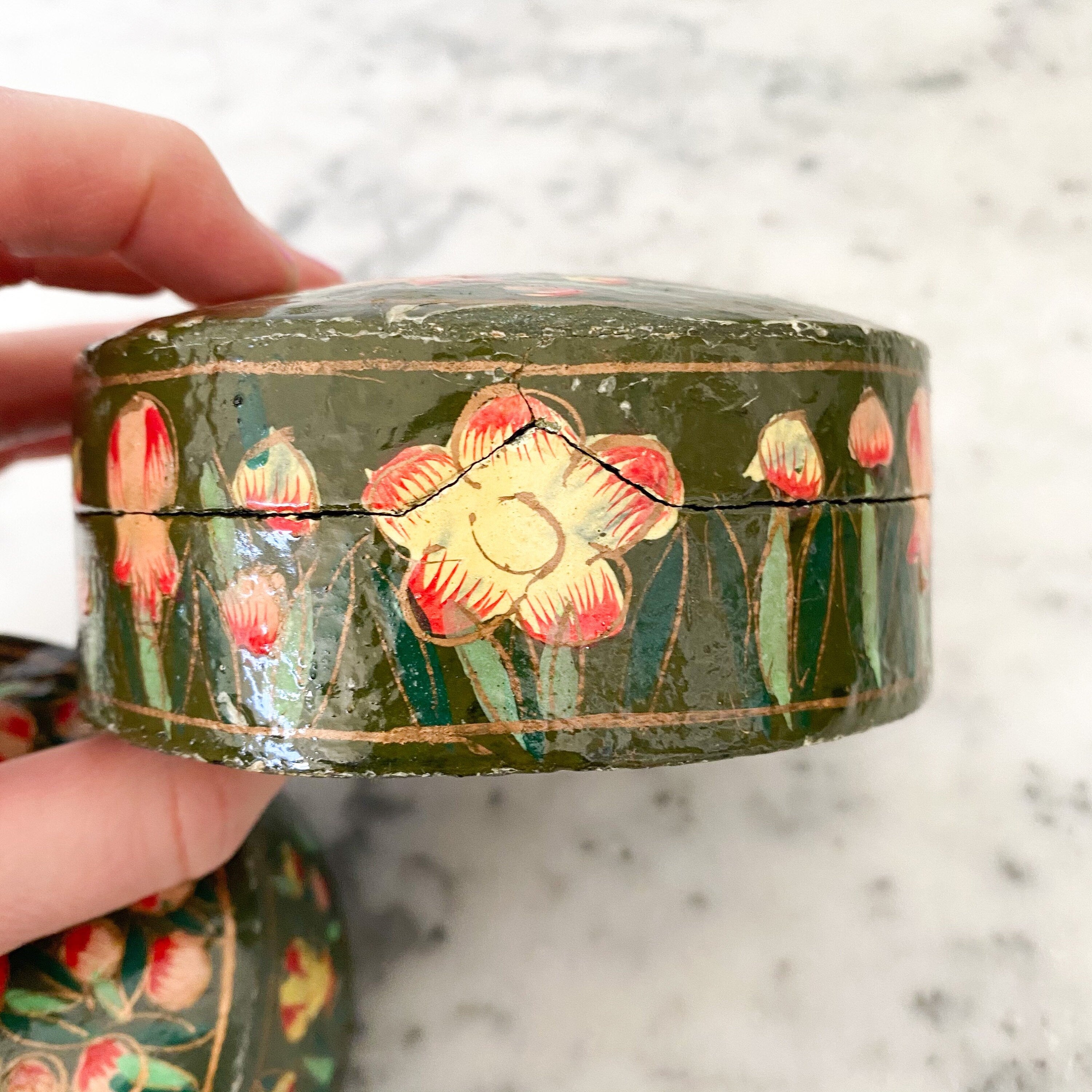 Vintage Hand Painted Round Trinket Boxes a Pair | Shop THRILLING