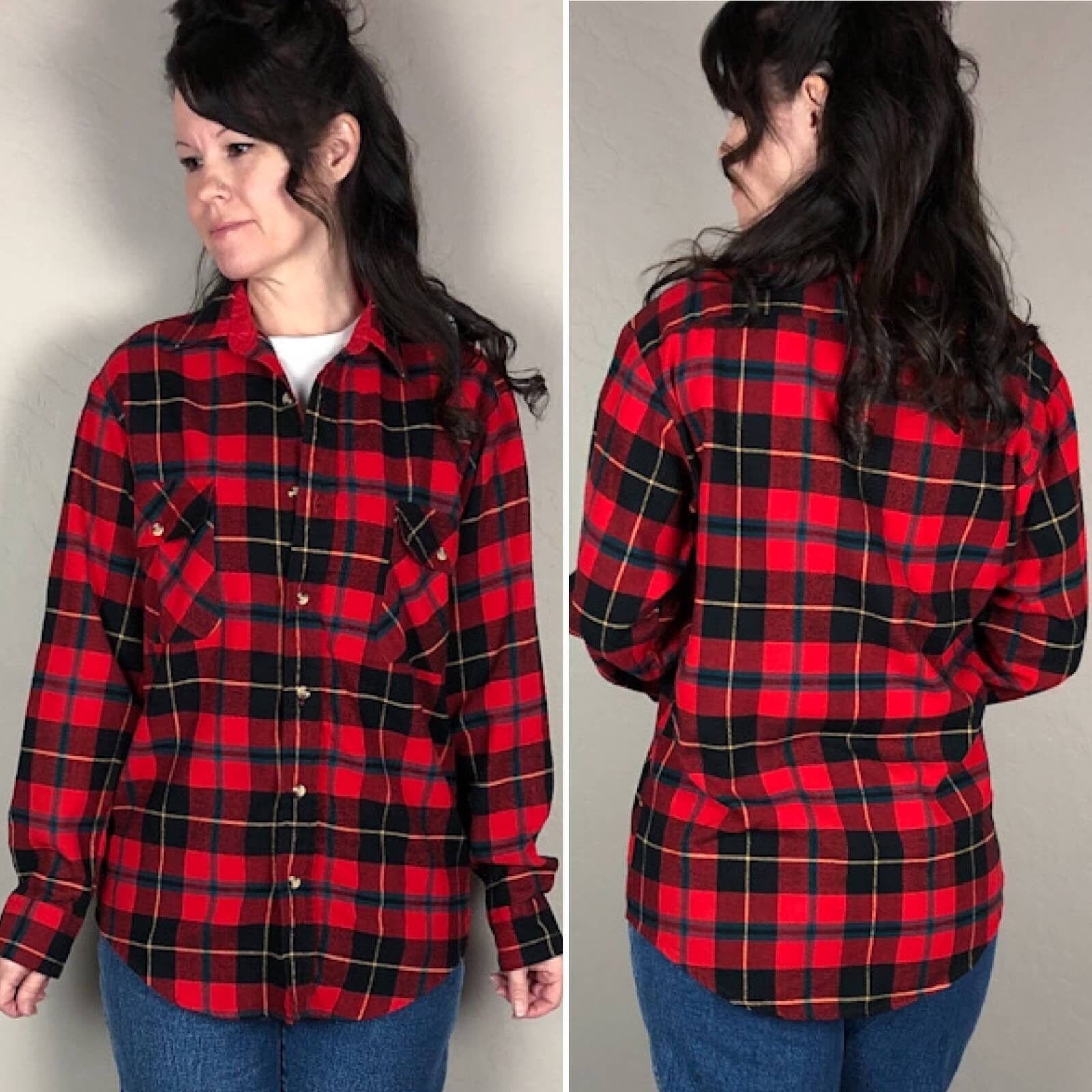 Vintage 90s Red And Black Tartan Plaid Flannel Shirt Shacket By ...