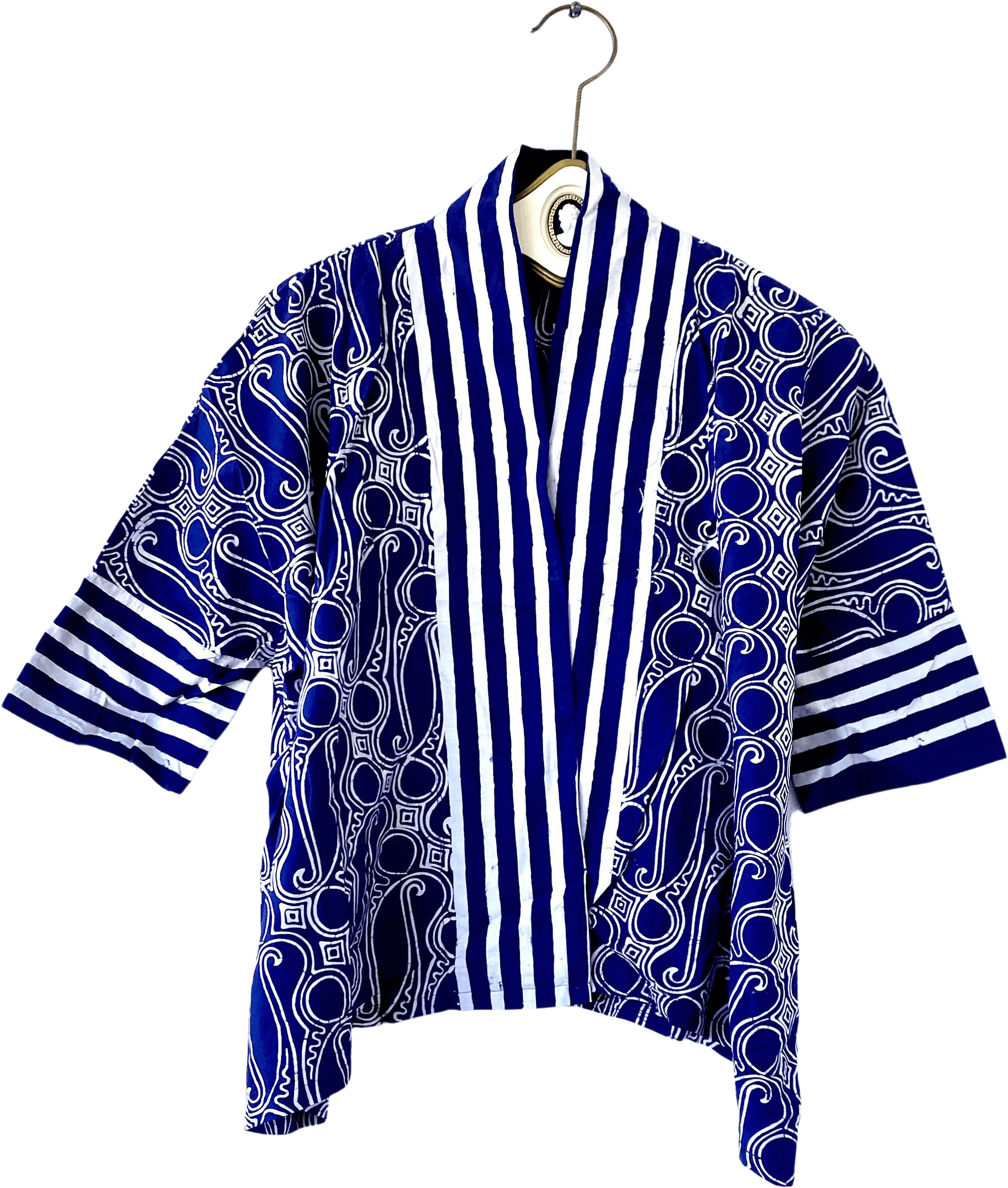 Vintage Blue White Batik Graphic Striped Shirt Jacket | Shop THRILLING