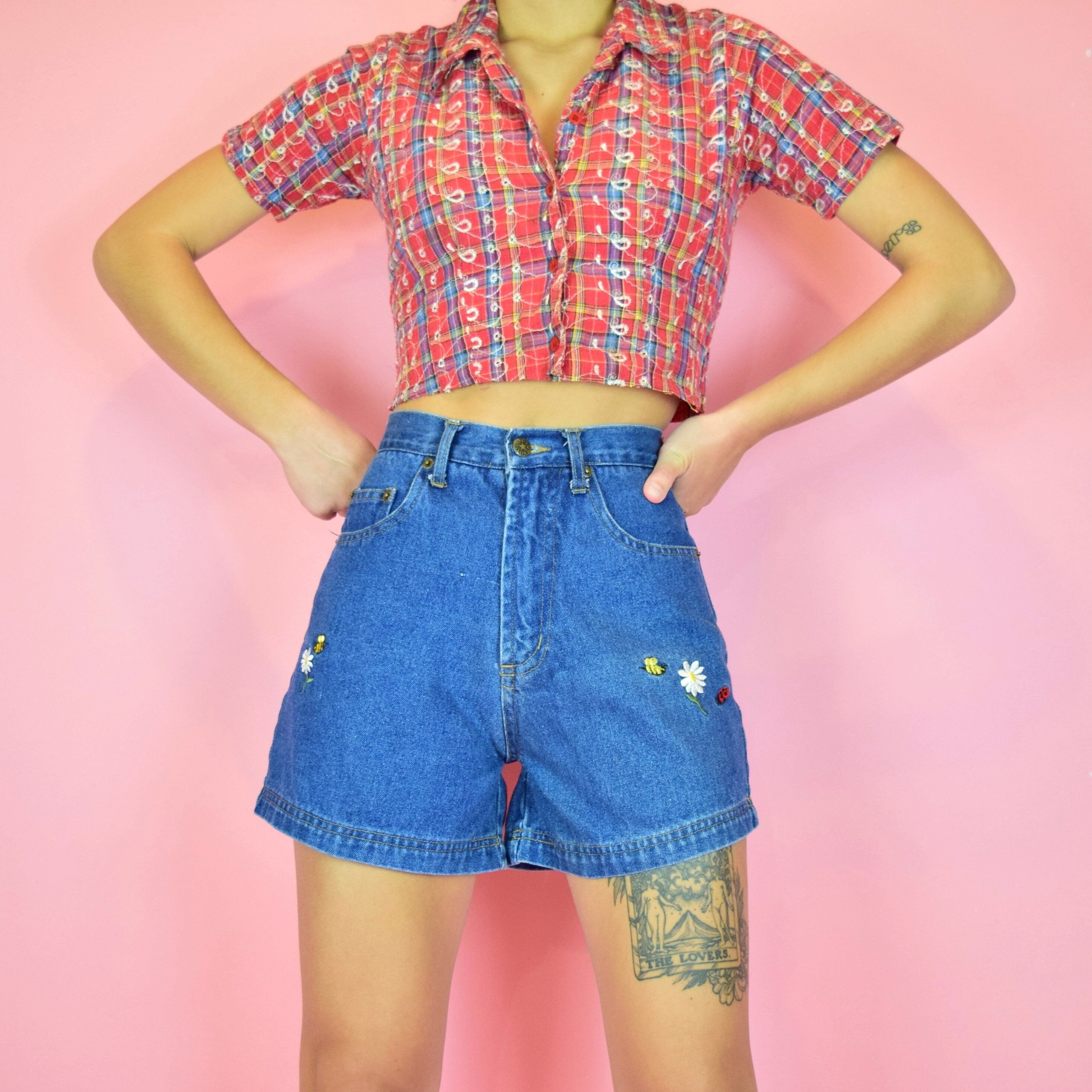 Vintage 90’s Blue Denim High Waisted Shorts | Shop THRILLING