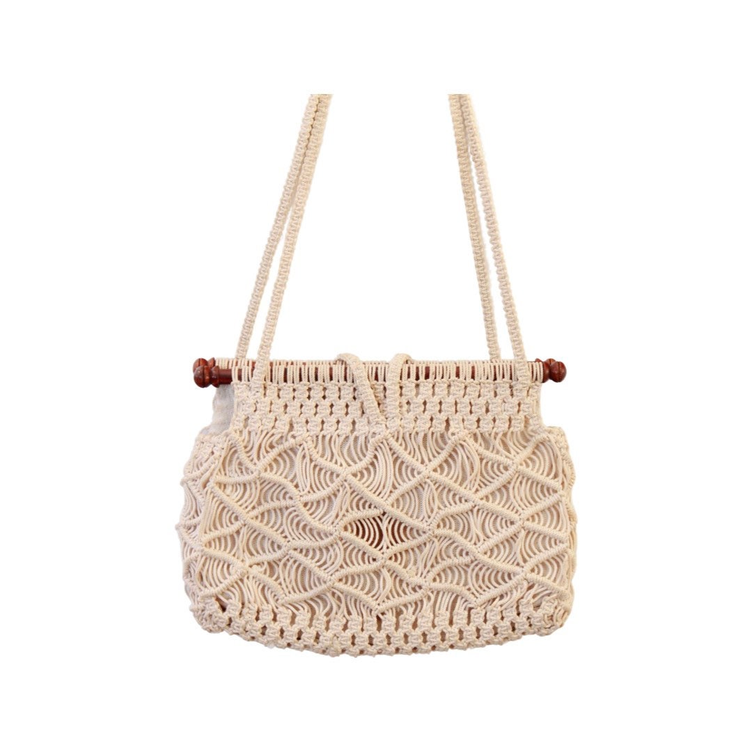 Vintage 70s Ivory White Macrame Handbag Purse | Shop THRILLING
