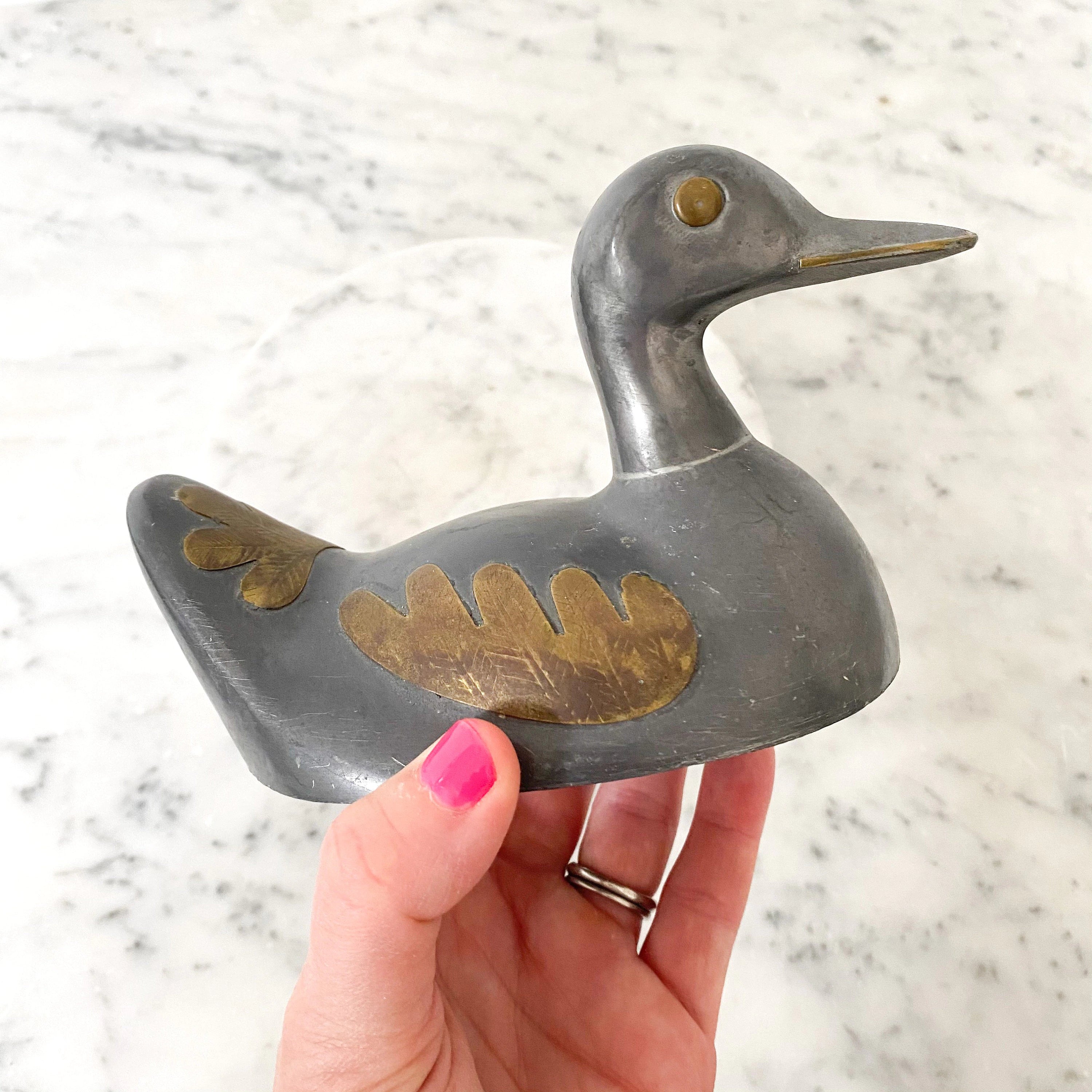 Pewter and Brass Duck Figurine Vintage | Shop THRILLING