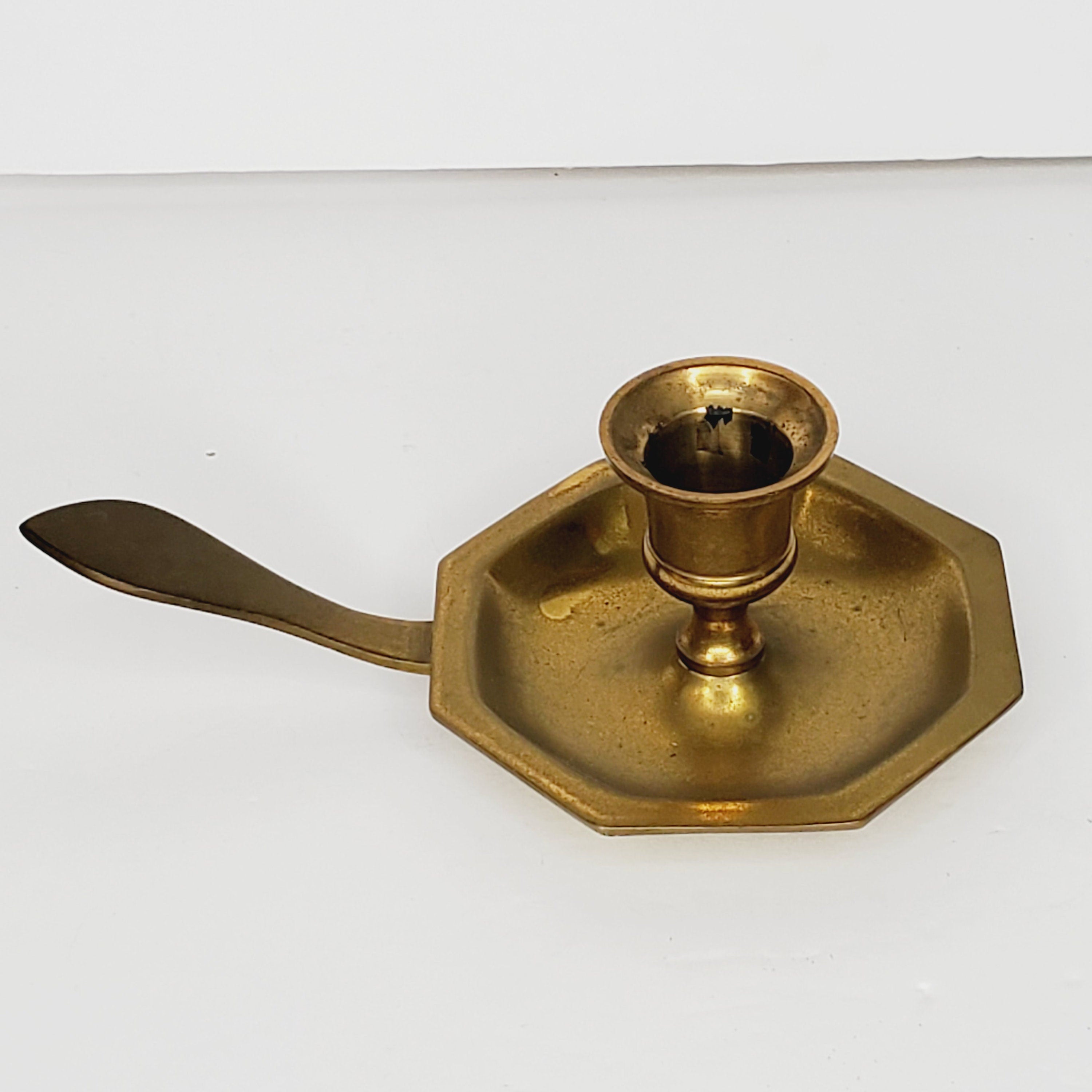 Vintage Solid Brass Chamber Candlestick Holder Flat Handle | Shop THRILLING