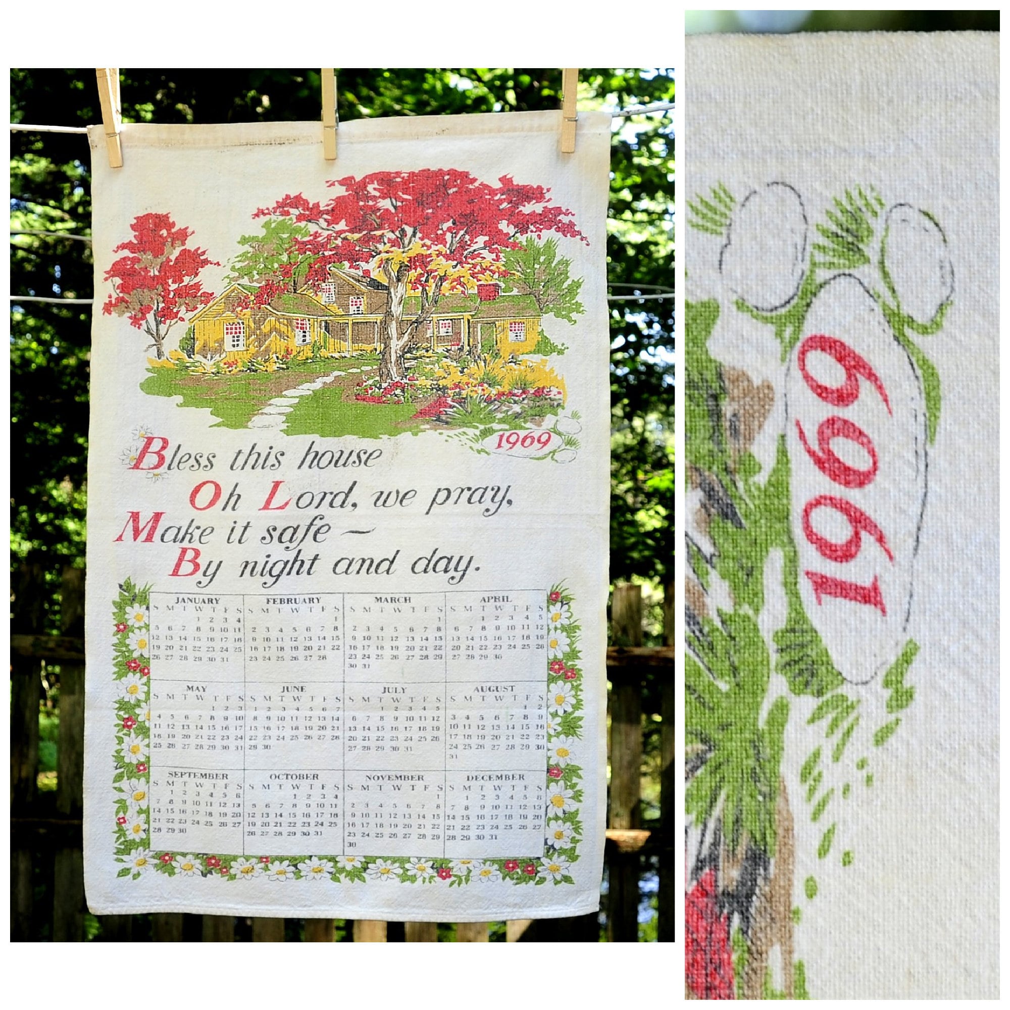 Vintage 1969 'bless This House' Prayer Calendar Towel Yellow House In ...