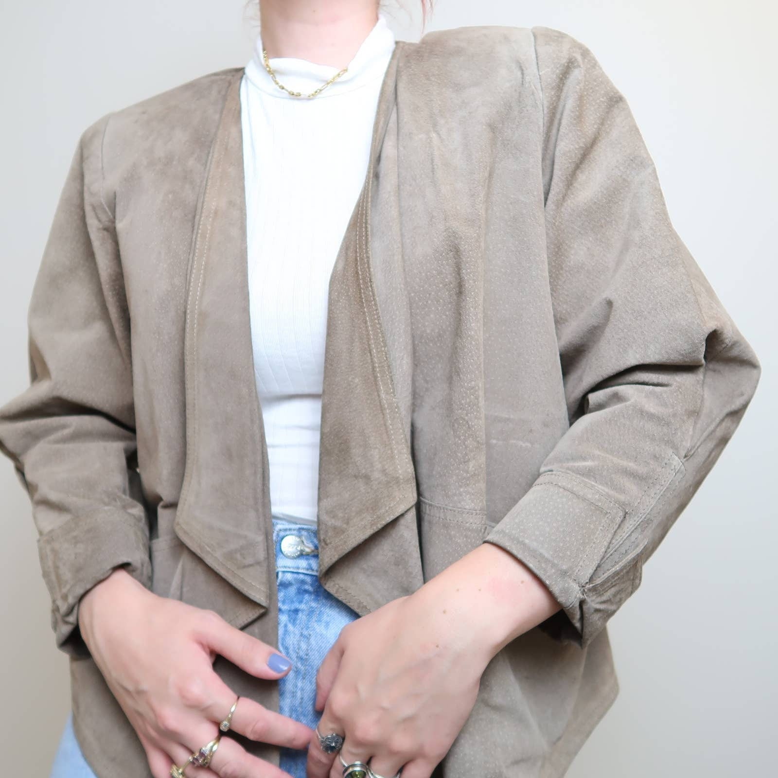 Vintage 80s Taupe Brown Pig Suede Leather Waterfall Jacket by Petite ...