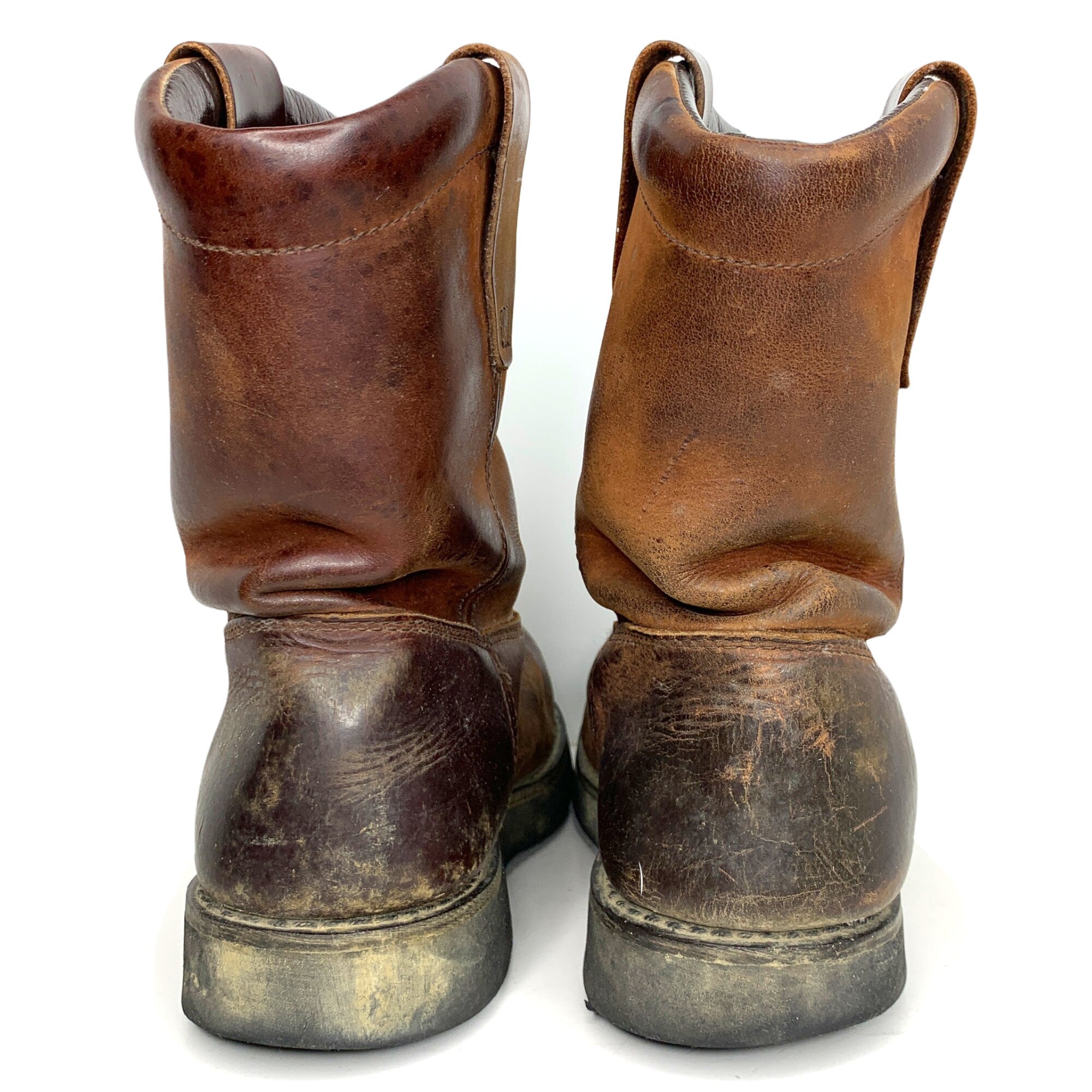 Vintage Brown Distressed Leather Steel Toe Boots by Brahma | Shop THRILLING