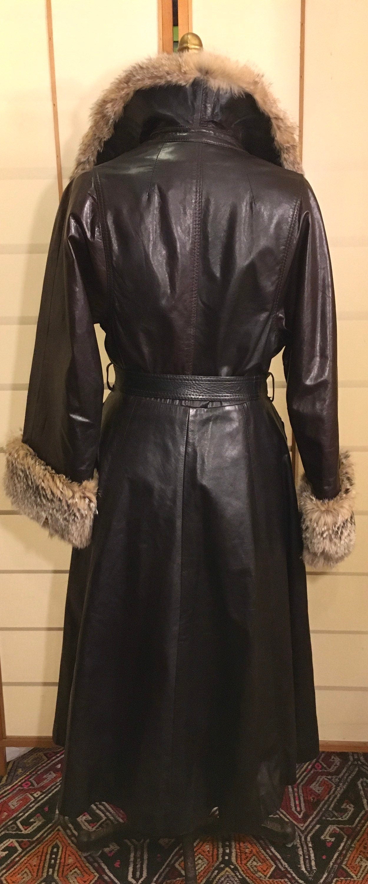 Vintage 70s Leather Long Spy Fit and Flare Full Skirted Trench Coat by ...