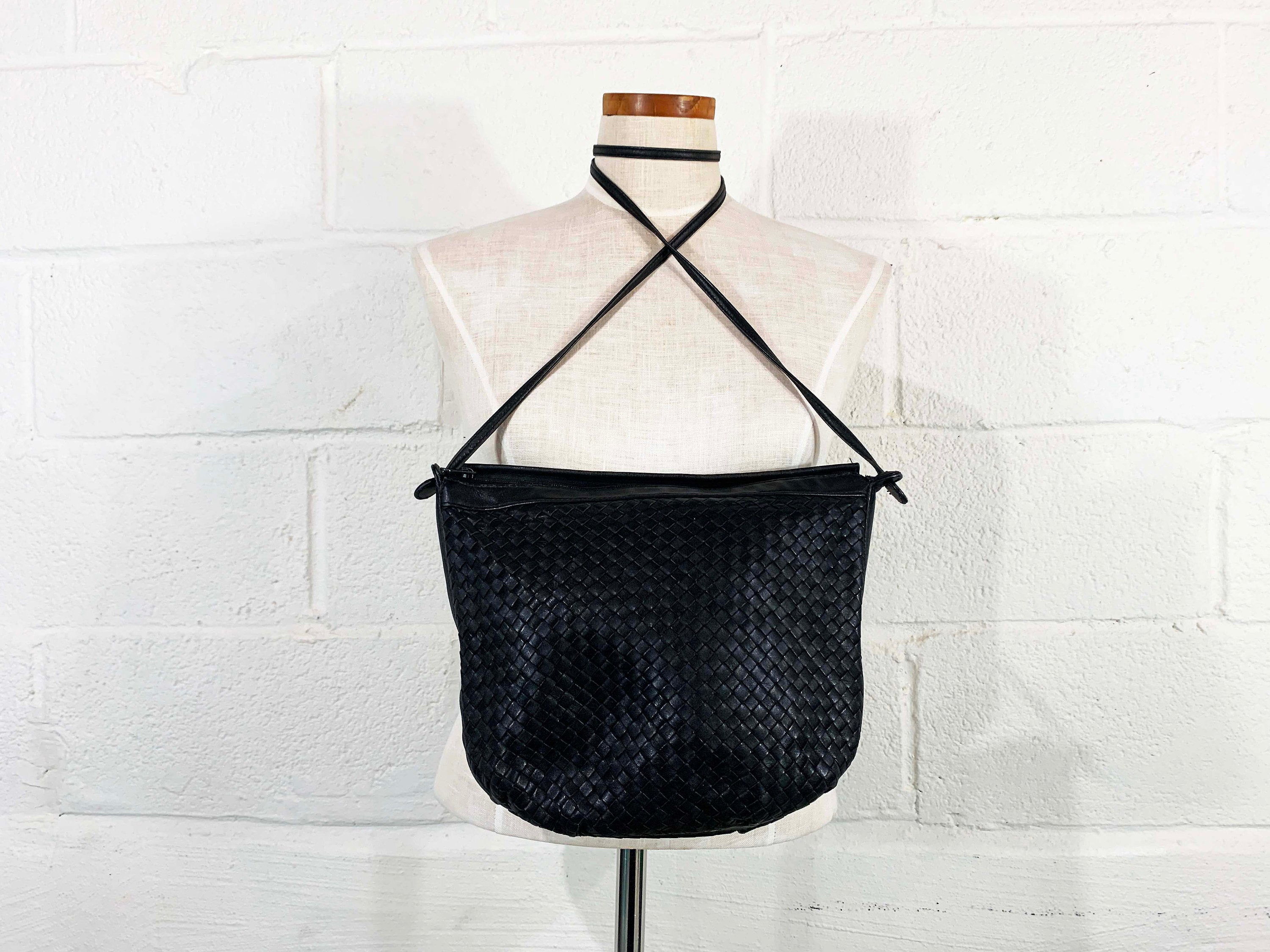 Vintage Black Woven Leather Crossbody Purse by Ganson | Shop THRILLING