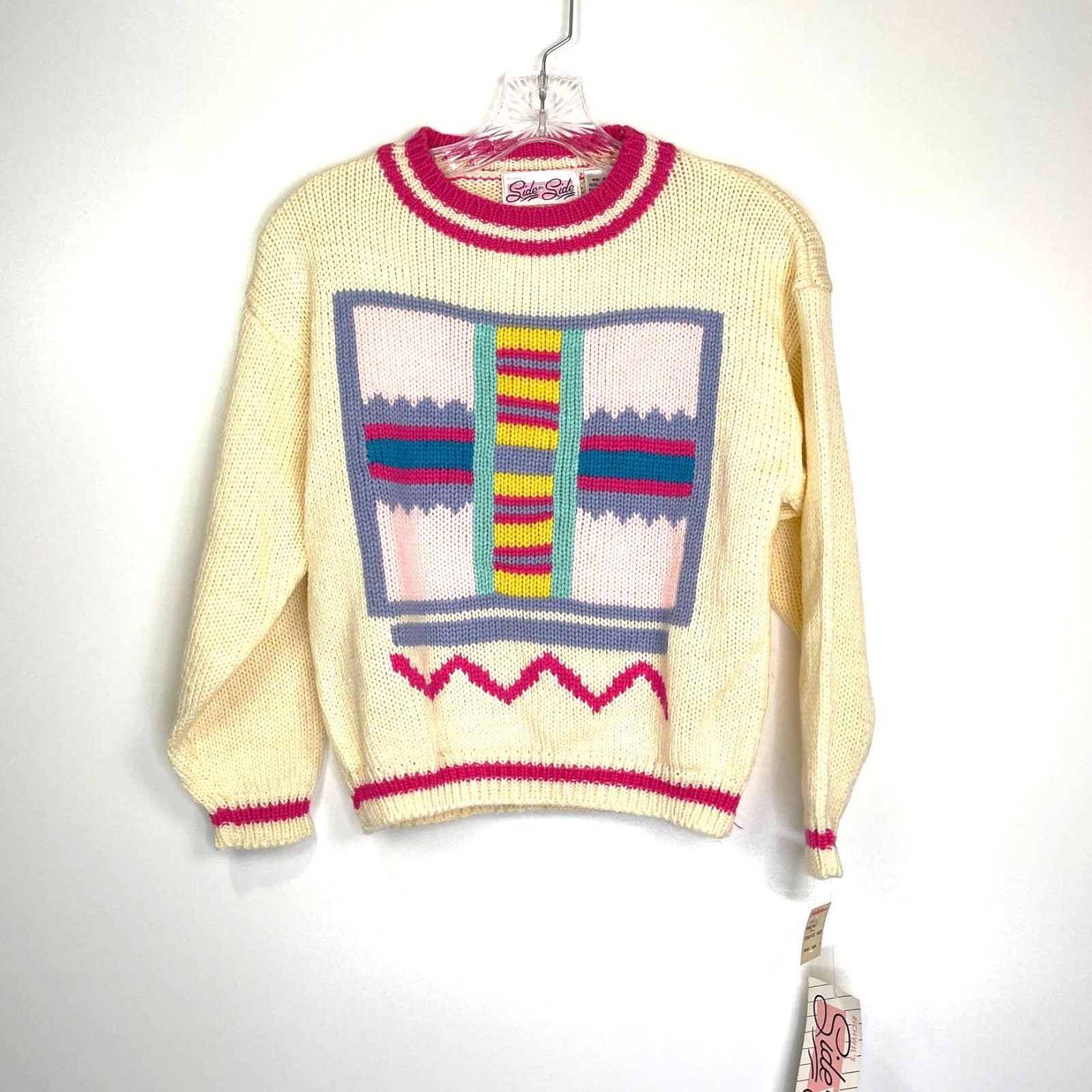 Vintage 80s Abstract Sweater Pillover Girls Memphis By Side by Side ...