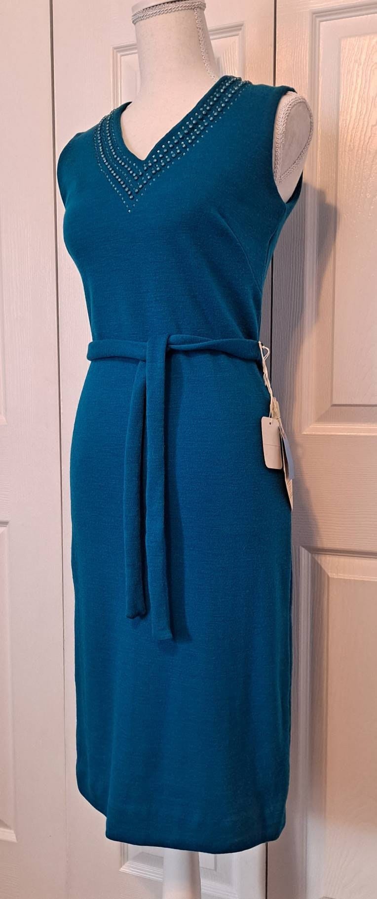 Vintage 50s Teal Wiggle Rhinestone Wool Party Dress By Lebanon Mills ...