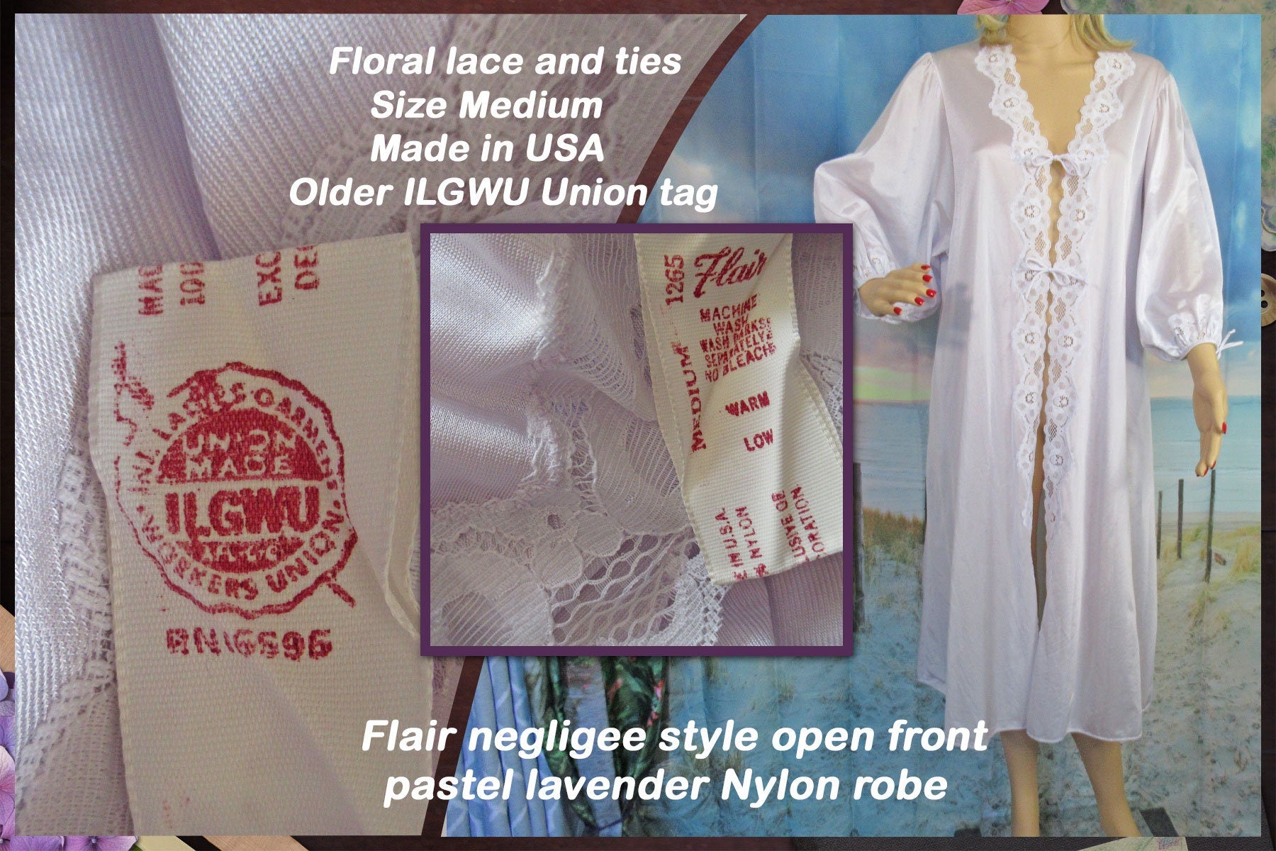 Vintage Sz Med Robe Flair Negligee Style Open Front Pastel Lavender ...