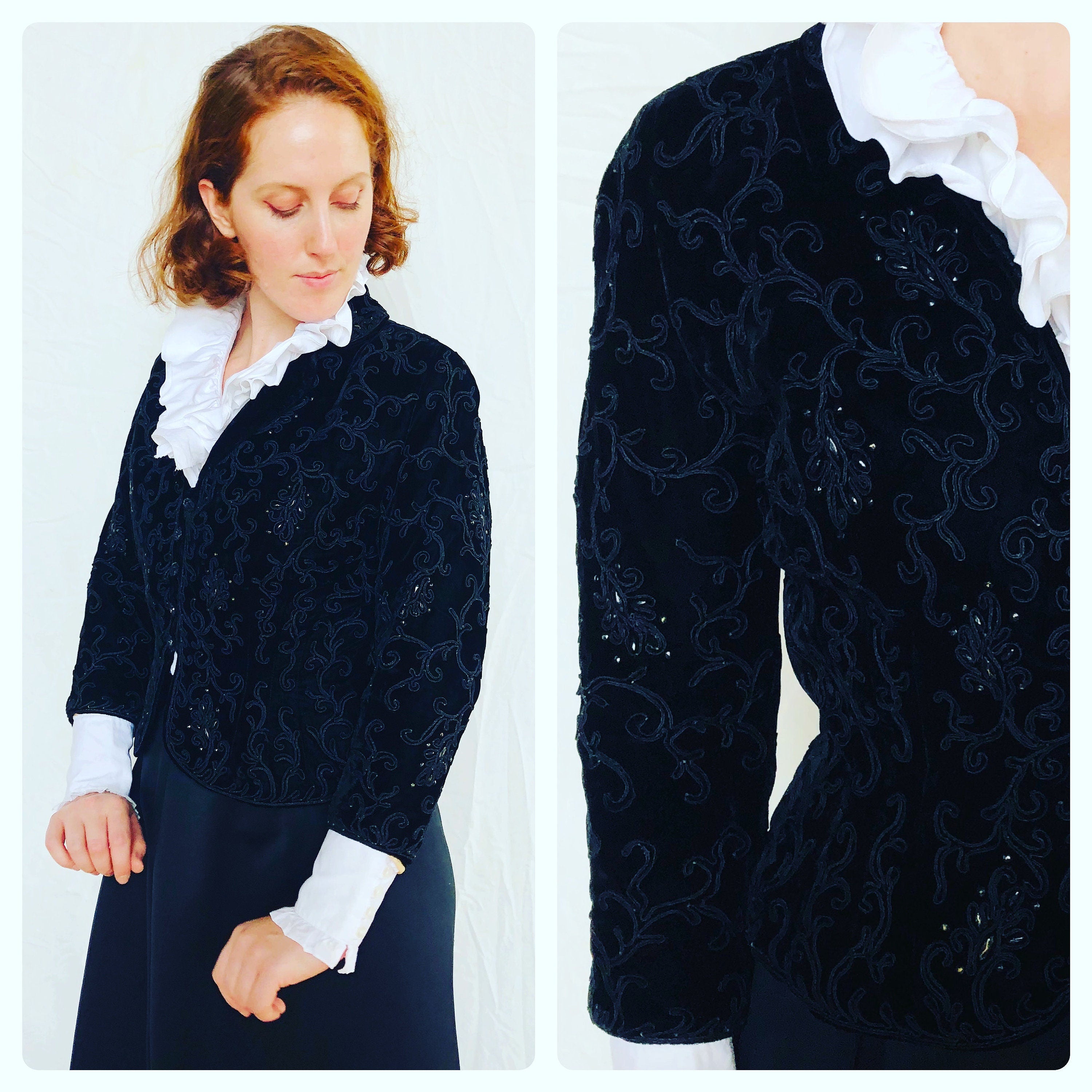 Vintage 1900s 1910s Jacket In Black Velvet with Soutache Braiding and ...