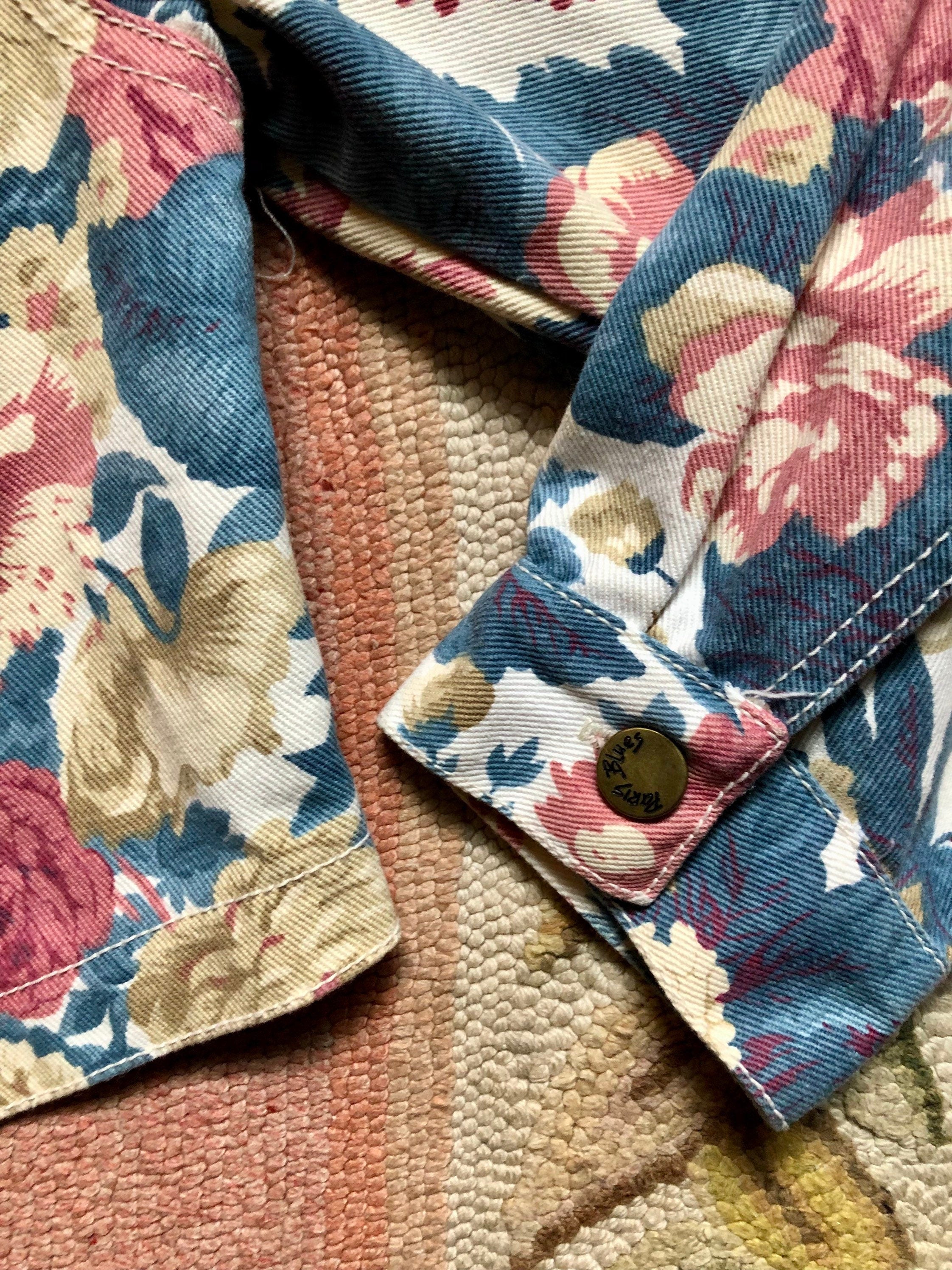 80s 90s Vintage Contempo Floral Print Denim Cropped Jacket by Contempo ...