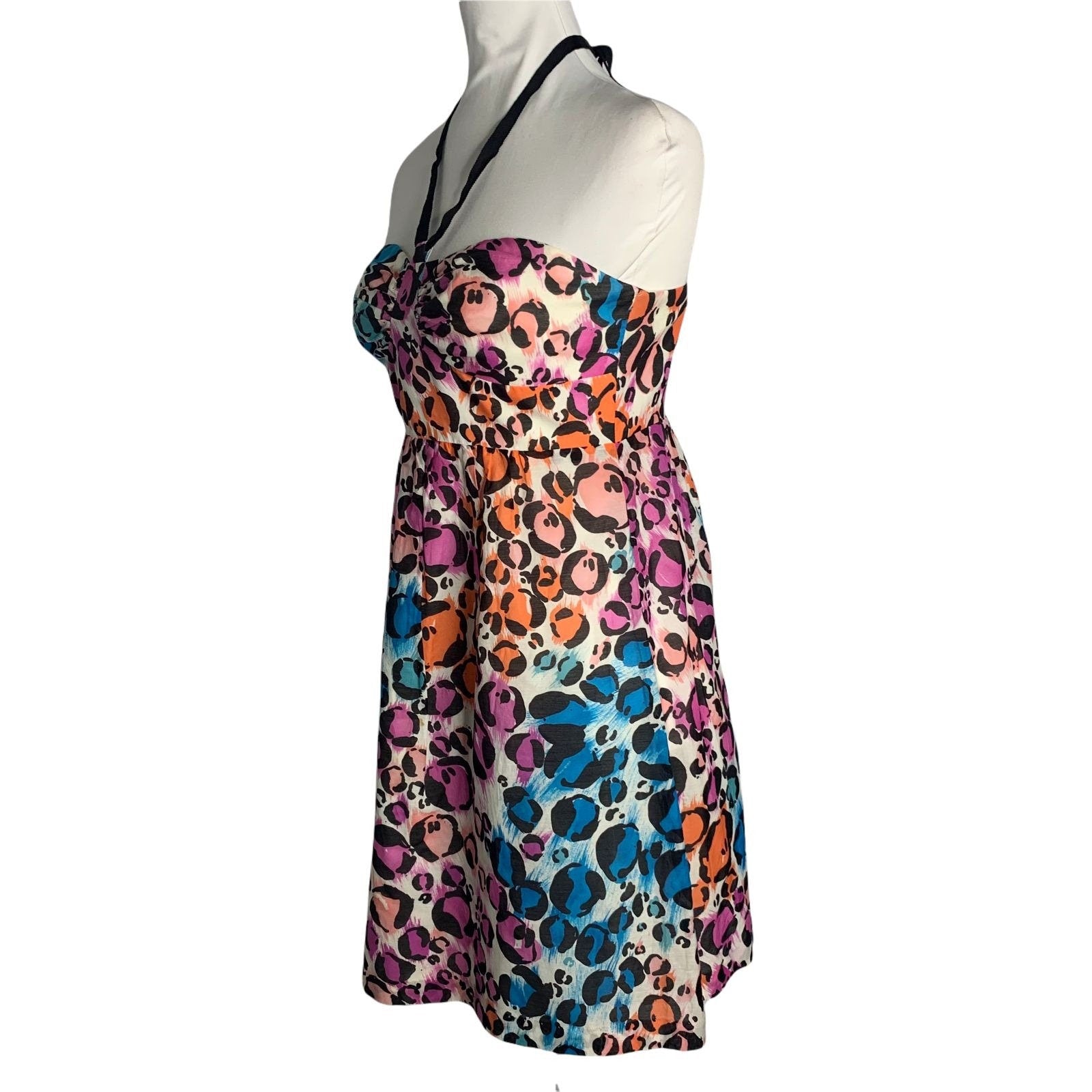 Vintage Trina Turk Mini Halter Dress 6 Leopard Print Silk Blend Sweeth ...