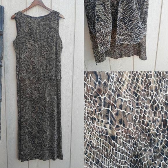 Vintage 90’s Maxi Tiered Crinkle Plisse Pleated Python Snake Dress by ...