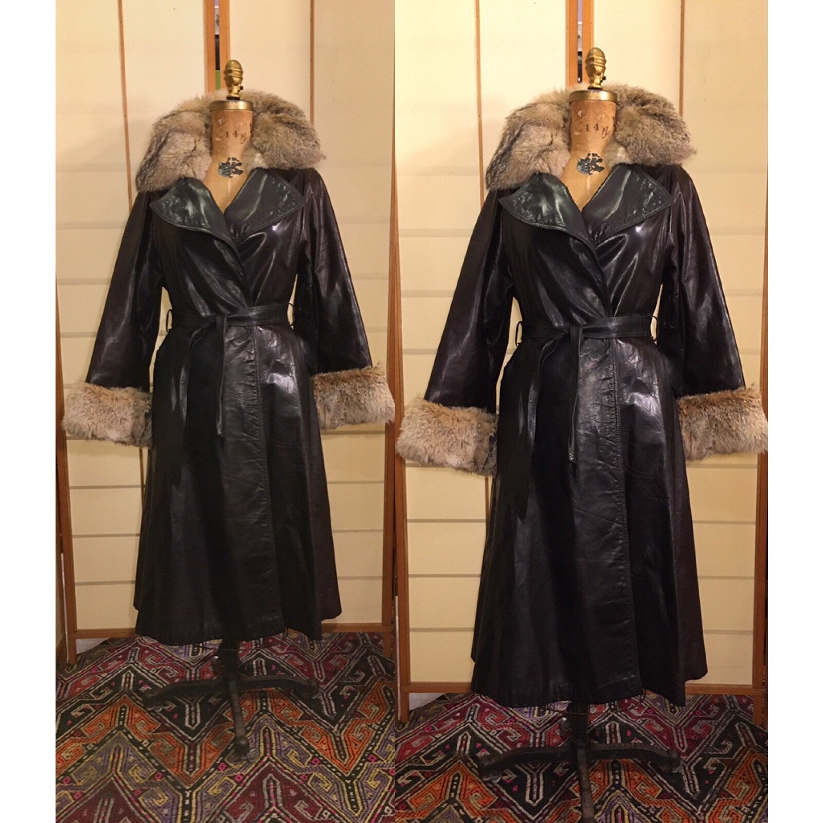 Vintage 70s Leather Long Spy Fit and Flare Full Skirted Trench Coat by ...